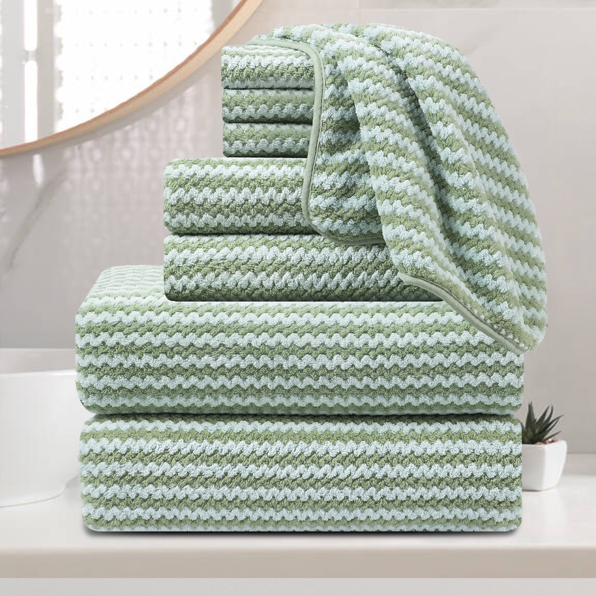 Green Essen 8 Piece Extra Thick XL Soft Cozy Microfiber Bath Towel Set ...