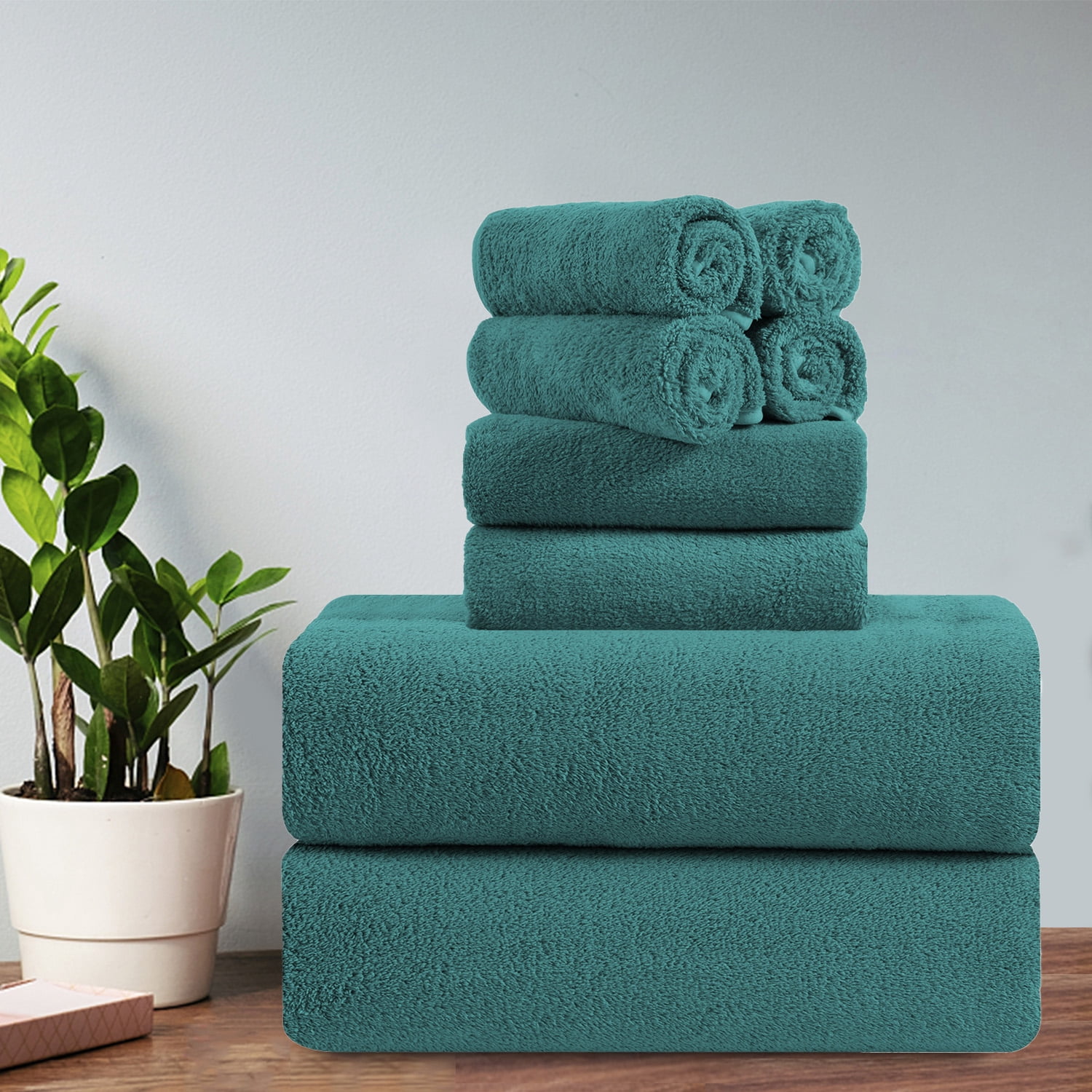 Green Essen 8 Piece Bath Towel Set Bath Plush style 700 GSM Oversized ...