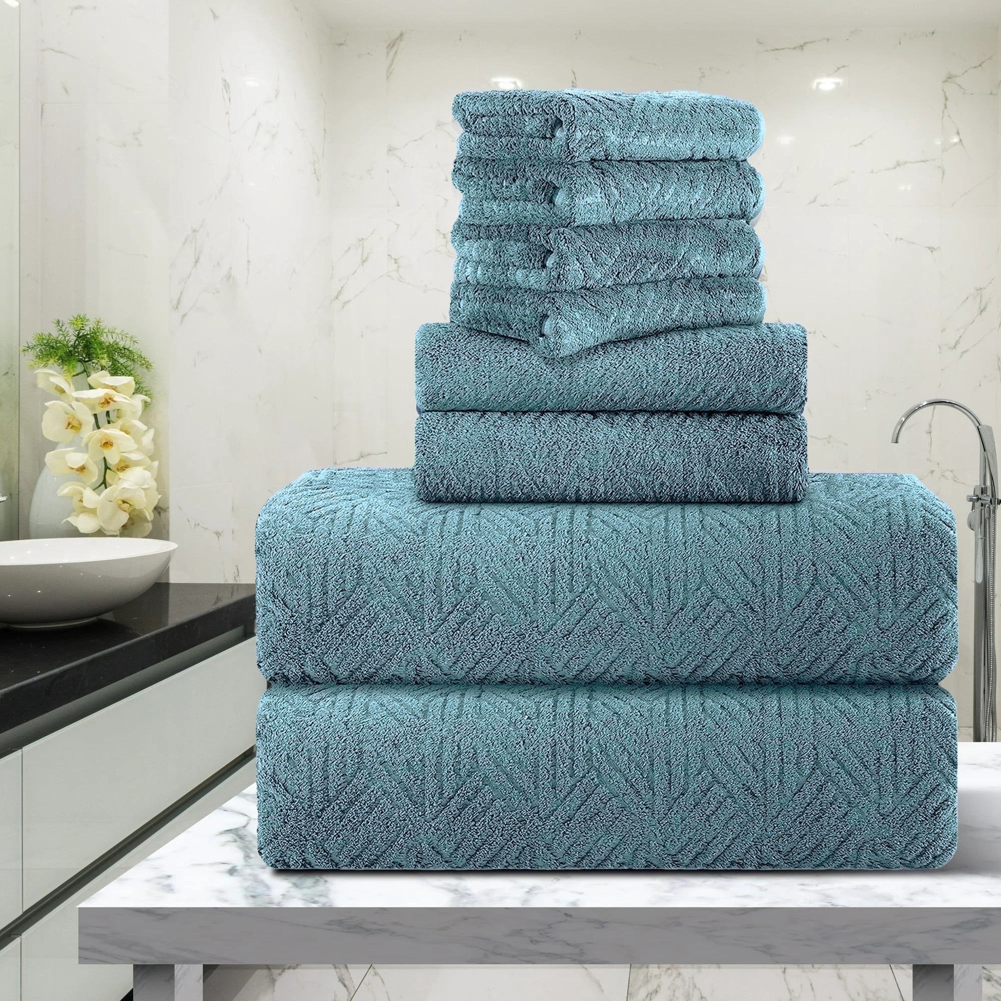 Green Essen 8 Pieces Bath Towel Set Bath 600 GSM Oversized Thick Bath ...