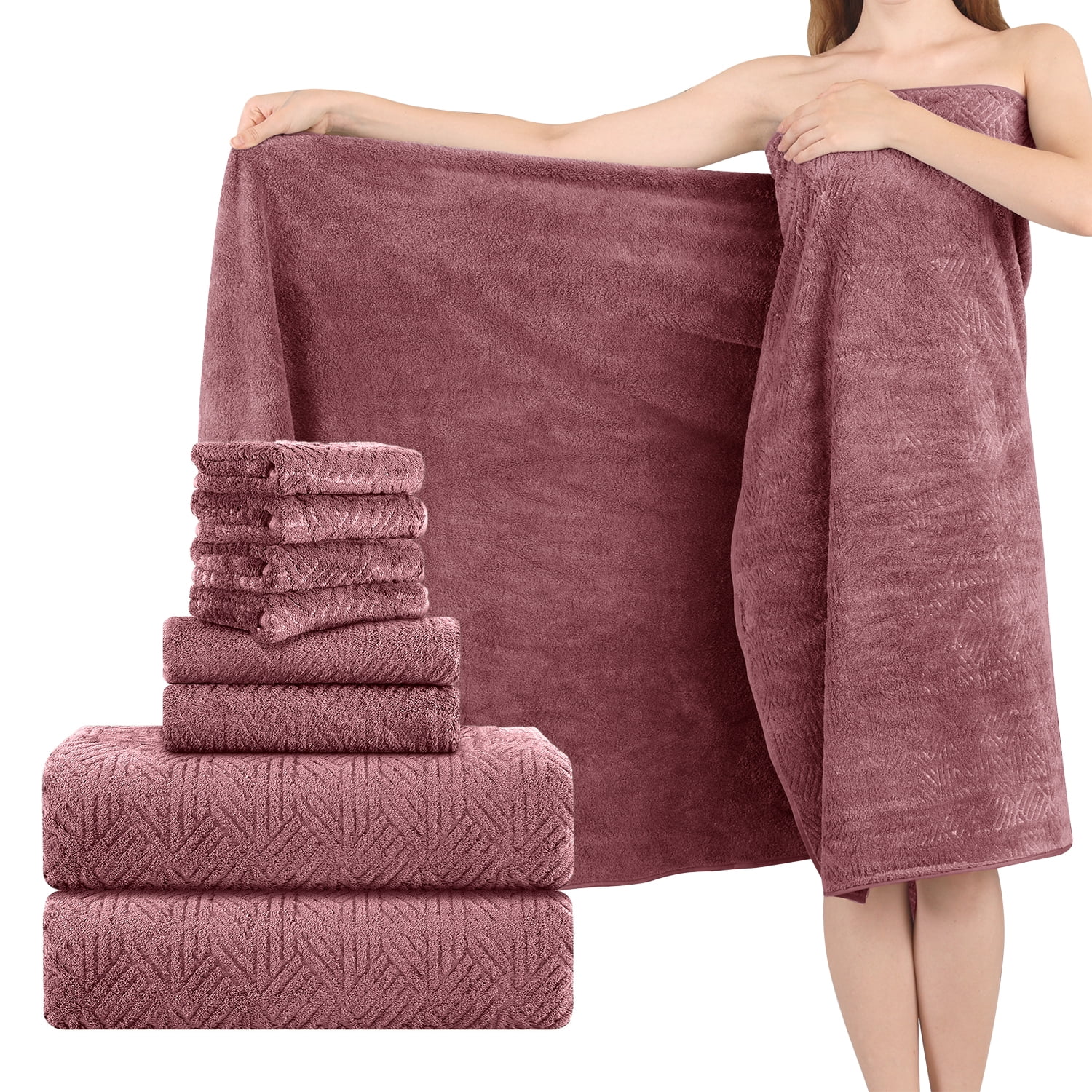 Green Essen 8 Pieces Extra Large Bath Towel Set 35"x 70" Highly ...