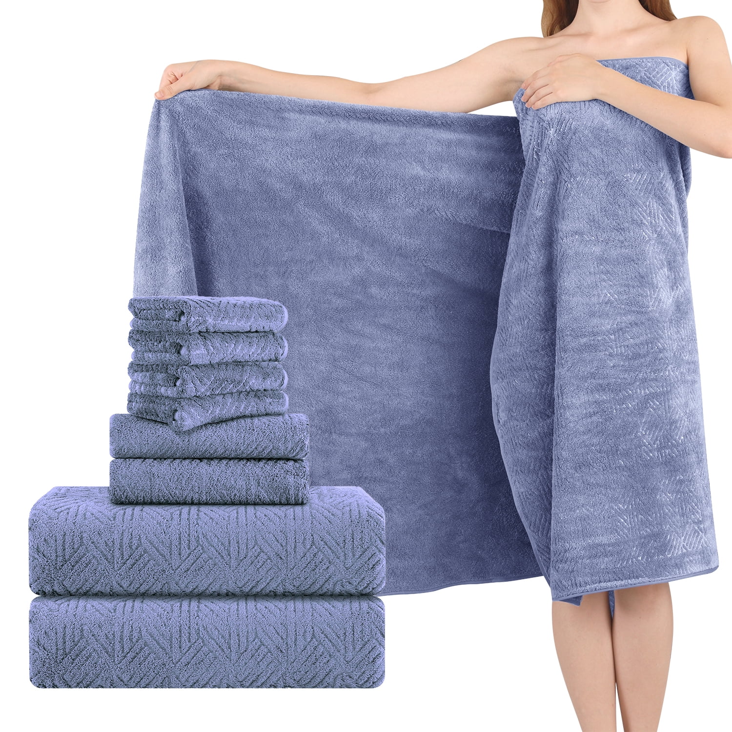 Green Essen 8 Pieces Extra Large Bath Towel Set 35"x 70" Highly ...