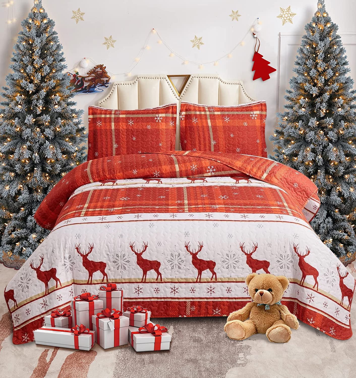 Green Essen Christmas Quilt Sets King Size Reversible Rustic Quilt ...