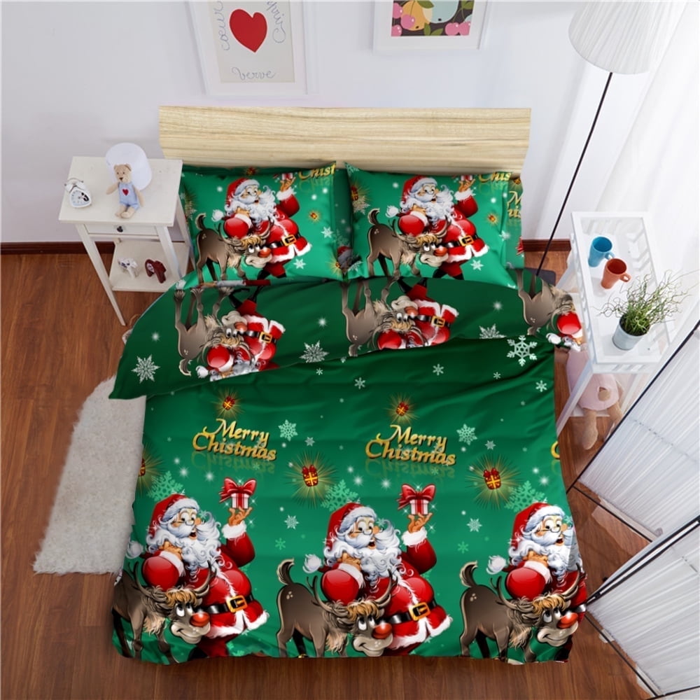 Green Essen Duvet Cover King Size Happy Christmas Santa Claus Tree Gift ...