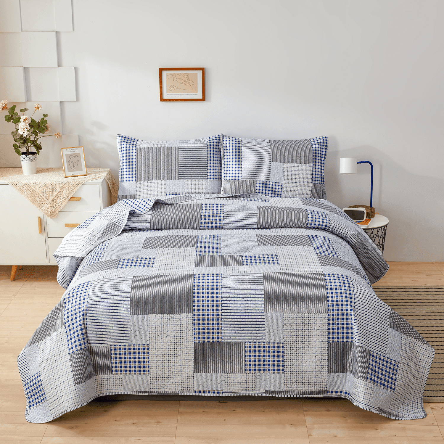 Green Essen Plaid Patchwork Quilt Set King Size Reversible Bedspread ...