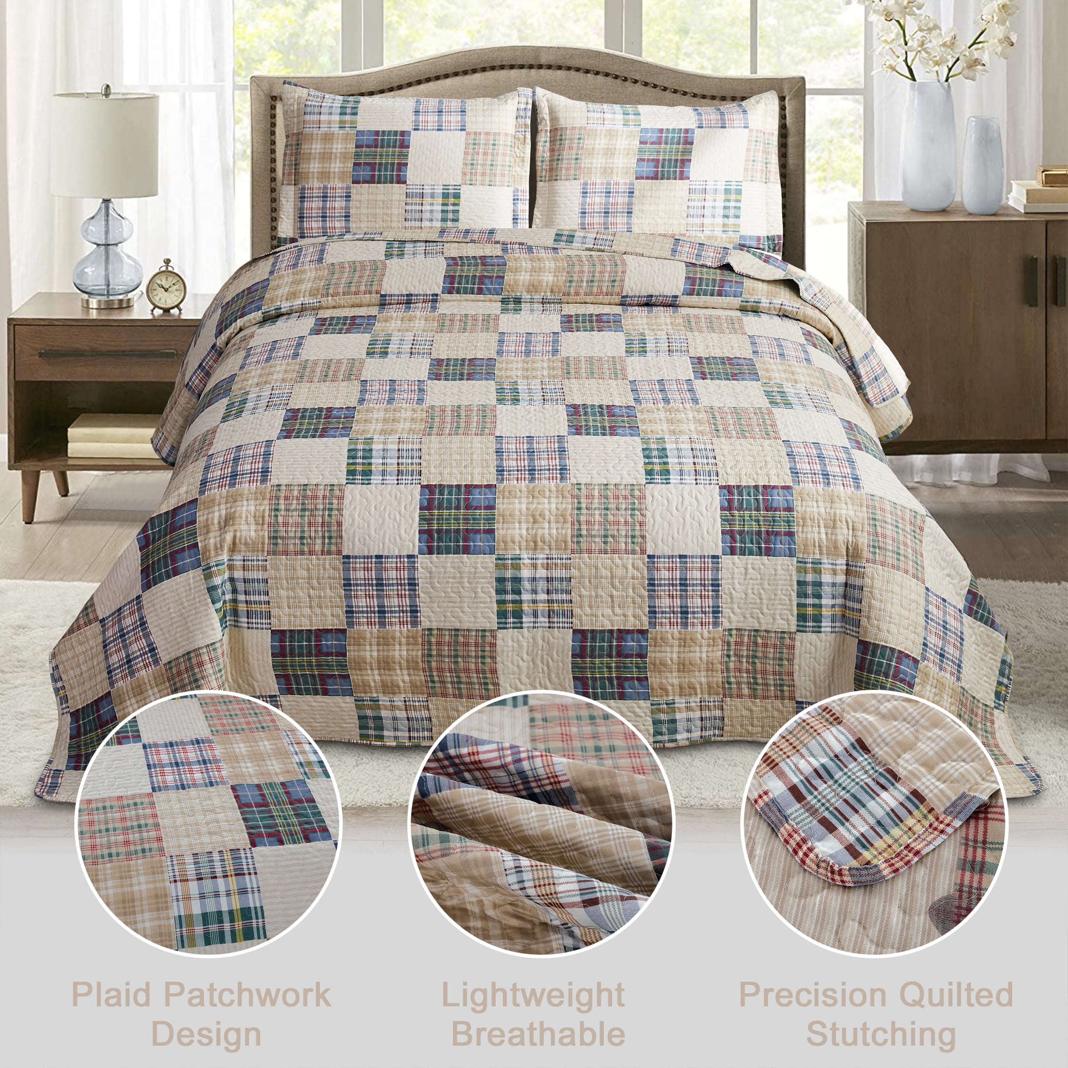 Green Essen Plaid Patchwork Quilt Set Queen/Full Size Buffalo Plaid ...