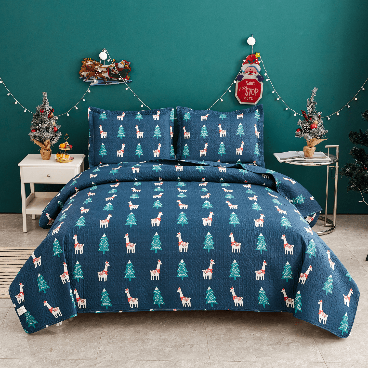 Green Essen Queen/Full size Christmas Bedspread Bedding Lightweight ...