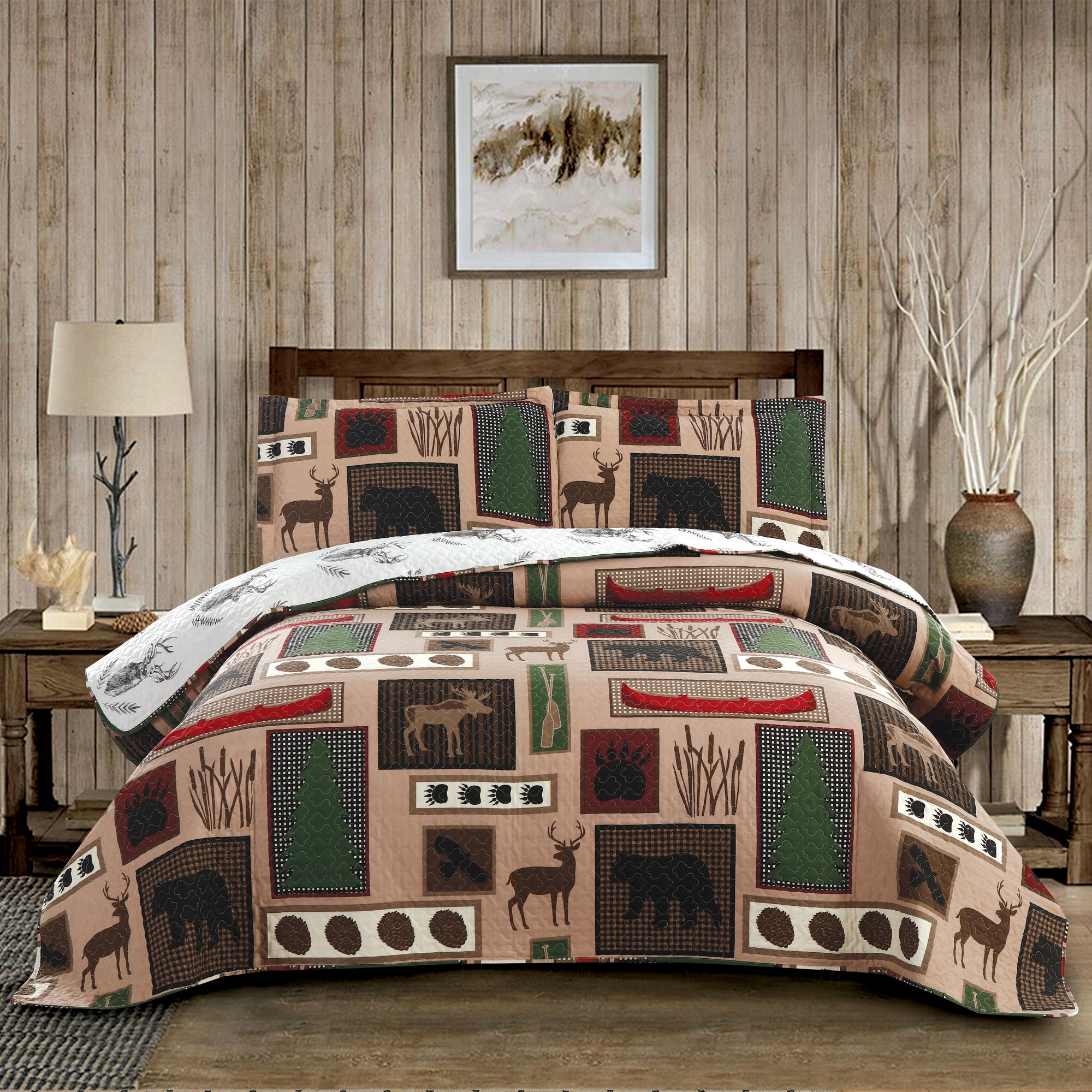 Green Essen Rustic Quilt Sets Queen/Full Size Moose Bear Bedding ...