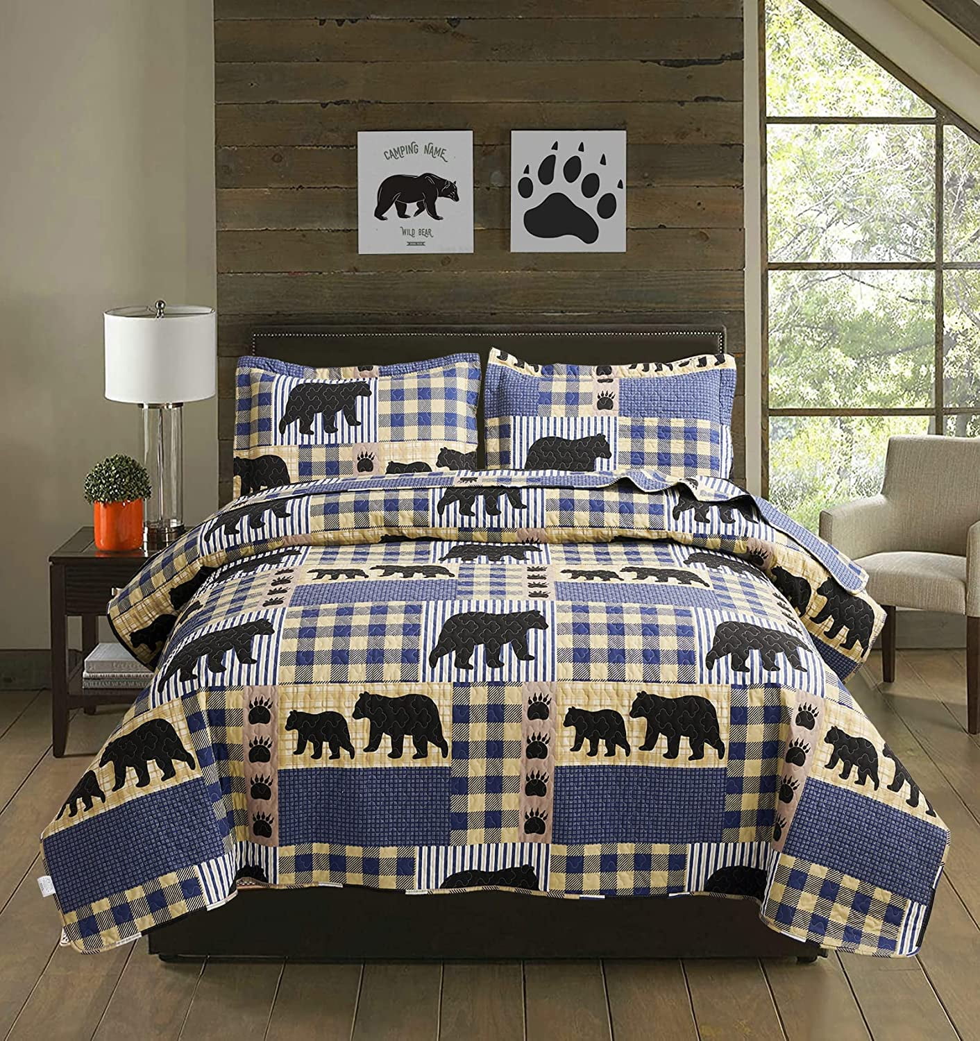 Green Essen Rustic Queen/King/Twin Quilt Sets - Microfiber Moose Bear ...