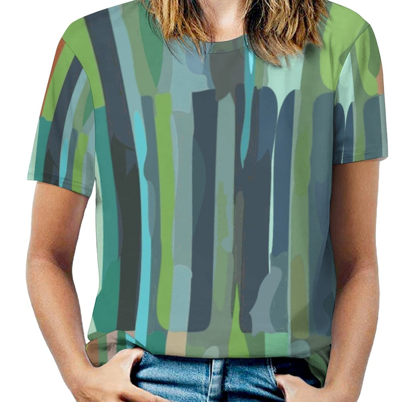 Green Etchnic Scandinavian Vertical Line Sexy And Club Fashion Female T ...