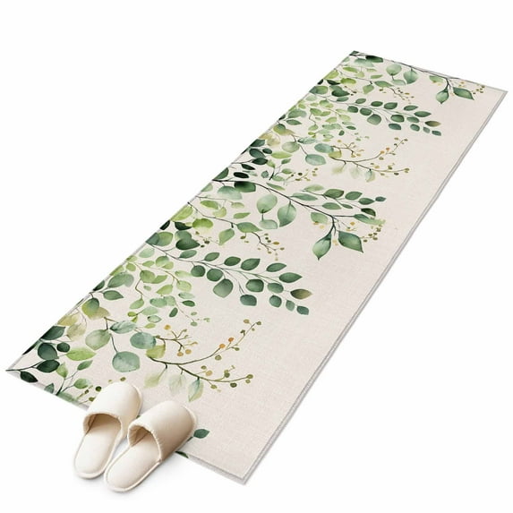 Green Eucalyptus 2'x6' Runner Rug, Vintage Leaves Flower Spring Summer ...