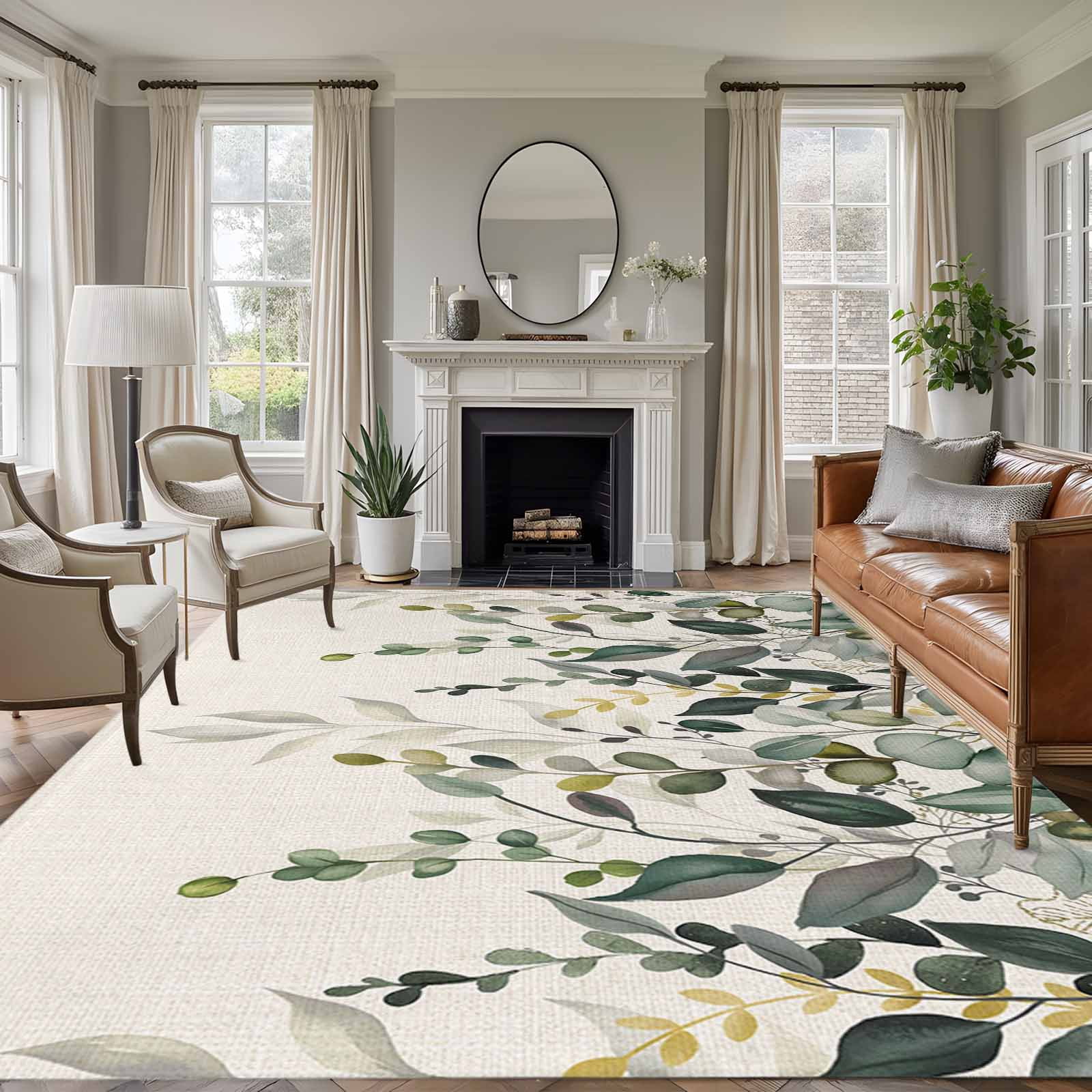 Green Eucalyptus Area Rugs 8'x10', Washable Small Throw Rugs for Living ...