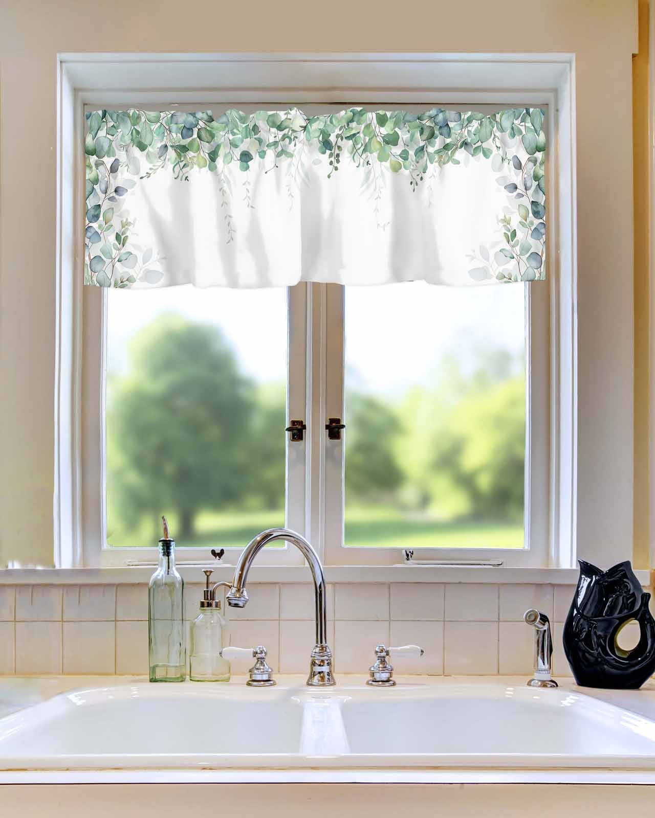 Green Eucalyptus Botanical Leaves Window Valances for Kitchen,Rod ...