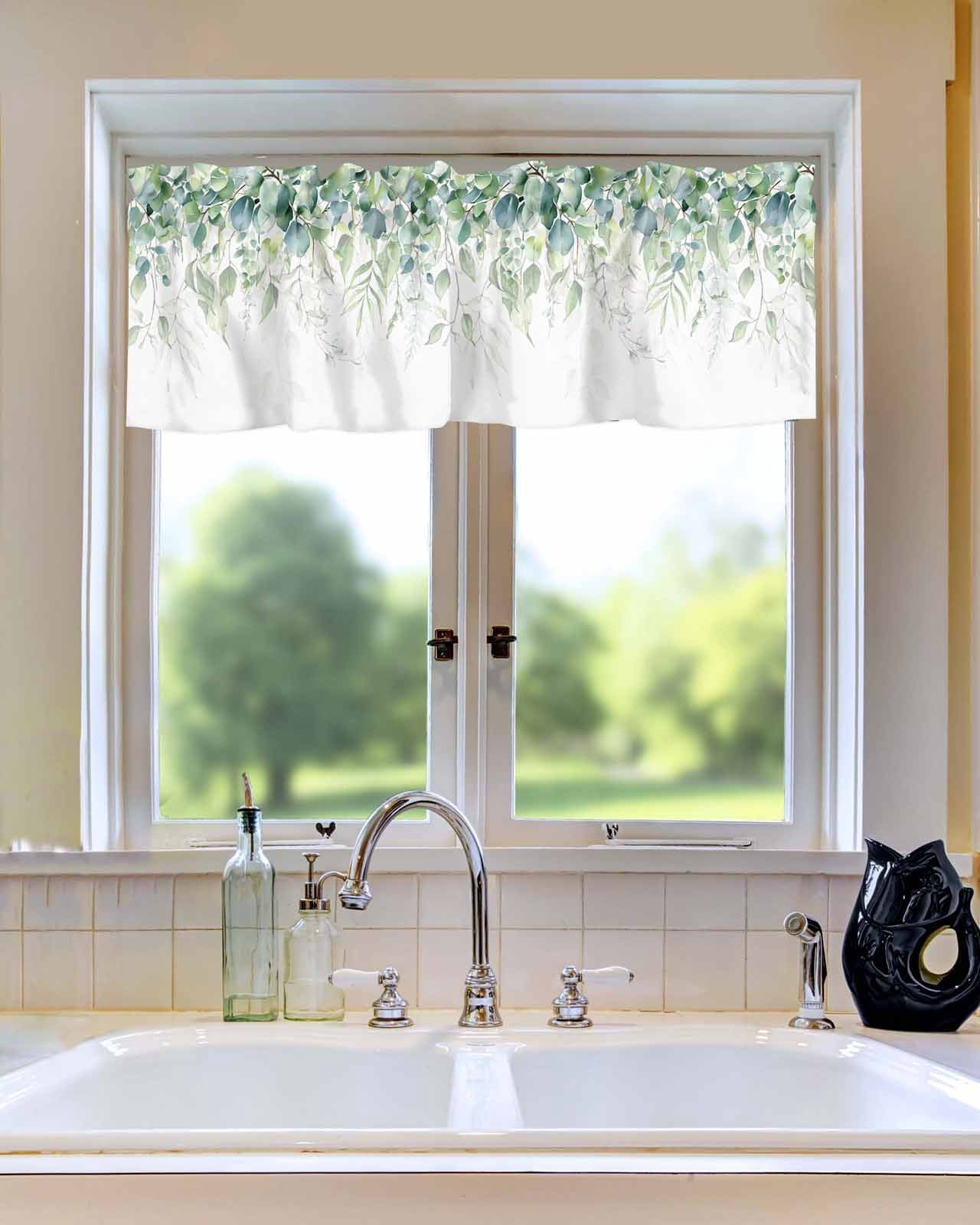 Green Eucalyptus Botanical Leaves Window Valances for Kitchen,Rod ...