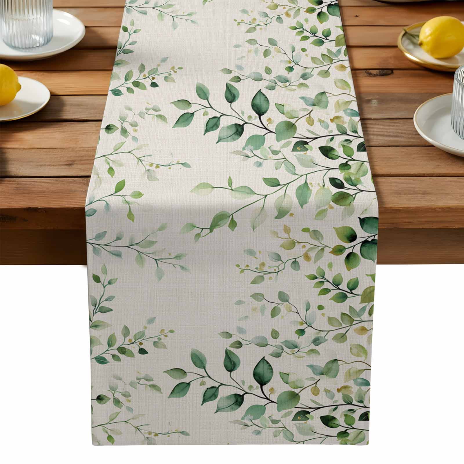 Green Eucalyptus Cotton Linen Table Runner for Dining Kitchen, Country ...