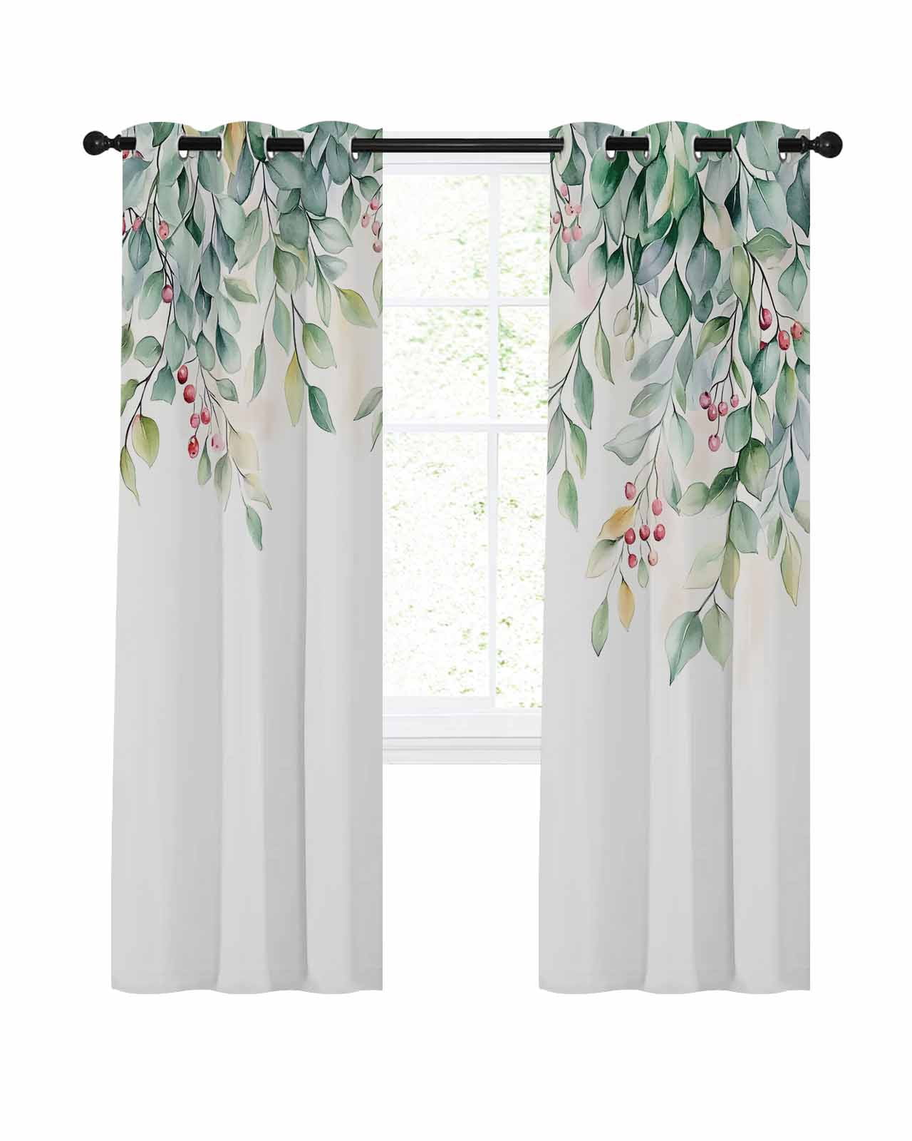 Green Eucalyptus Leaf Blackout Curtains 96 Inch Length Spring Flower ...
