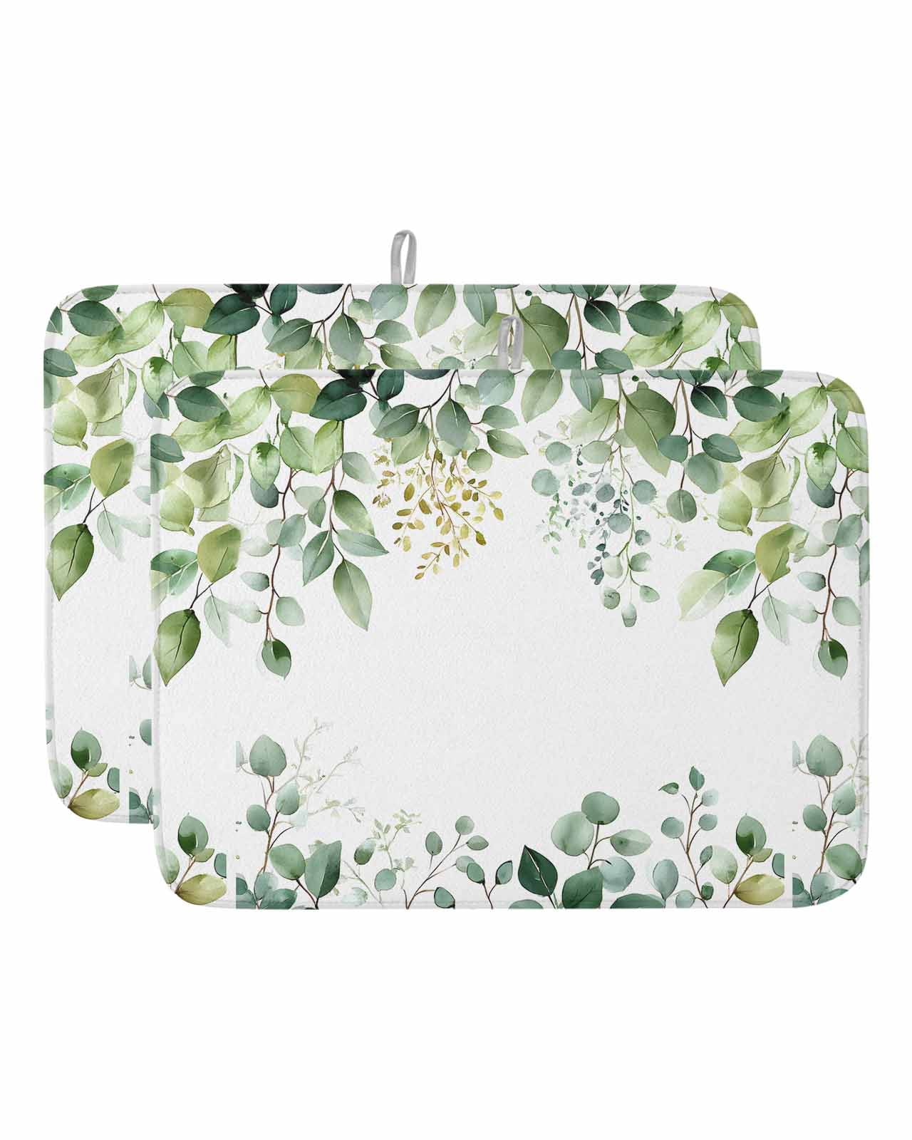 Green Eucalyptus Leaf Dish Drying Mat 18x24 inch Country Plant Farm ...