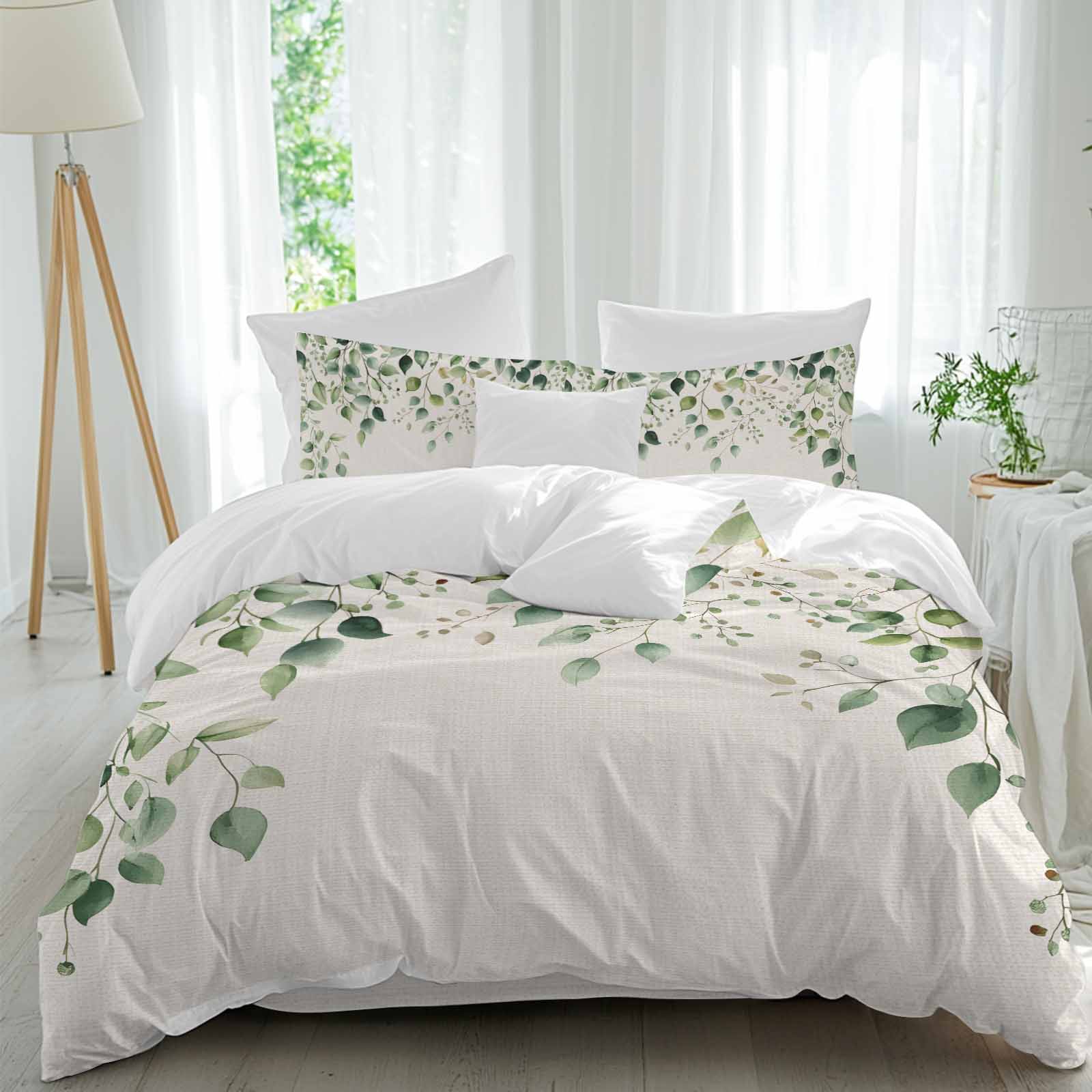 Green Eucalyptus Leaf Duvet Cover Set California King Size Country ...