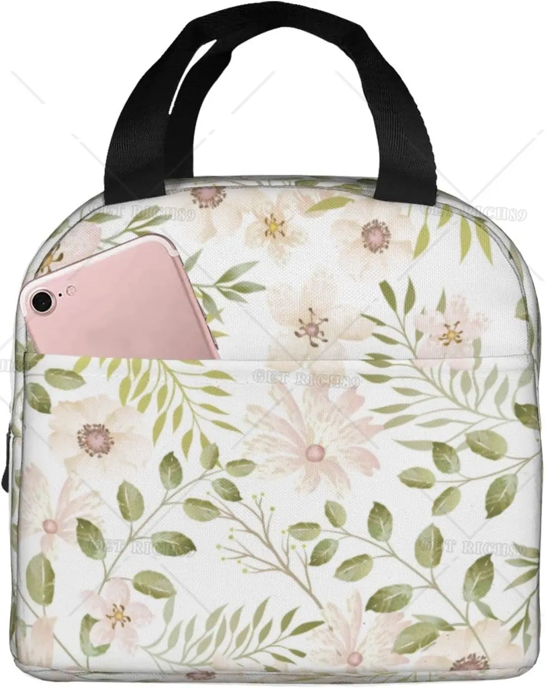 Green Eucalyptus Leaf Insulated Lunch Bag Reusable Lunch Box Freezable ...