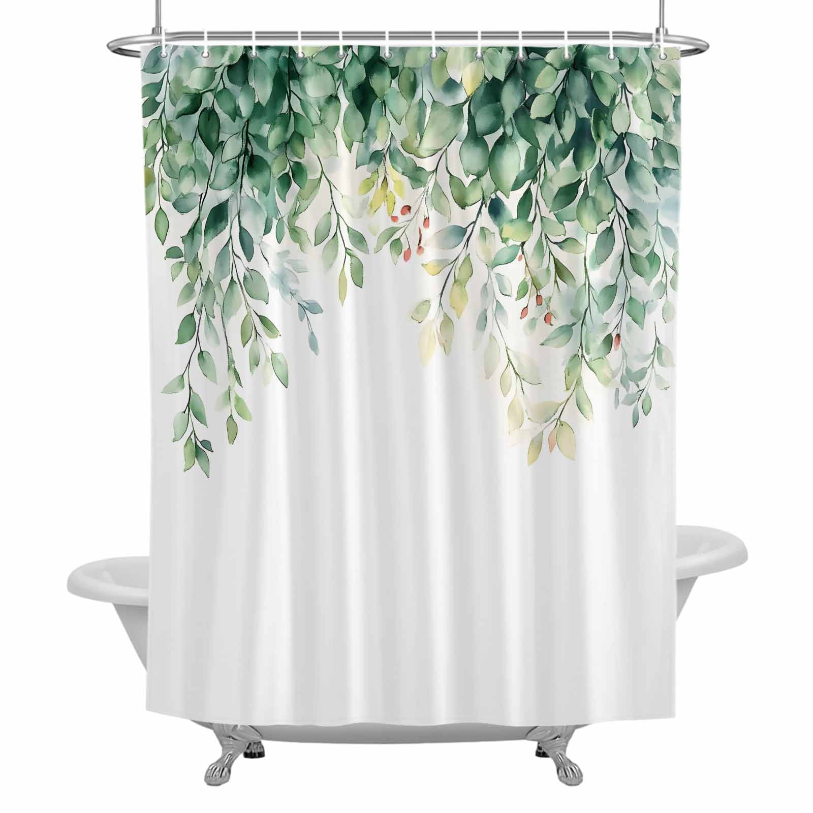 Green Eucalyptus Leaf Shower Curtain for Bathroom, Spring Vine Floral ...