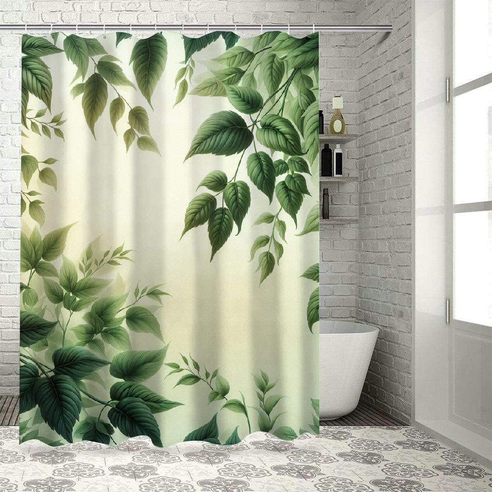Green Eucalyptus Leaf Shower Curtain for Bathroom, Green and White ...