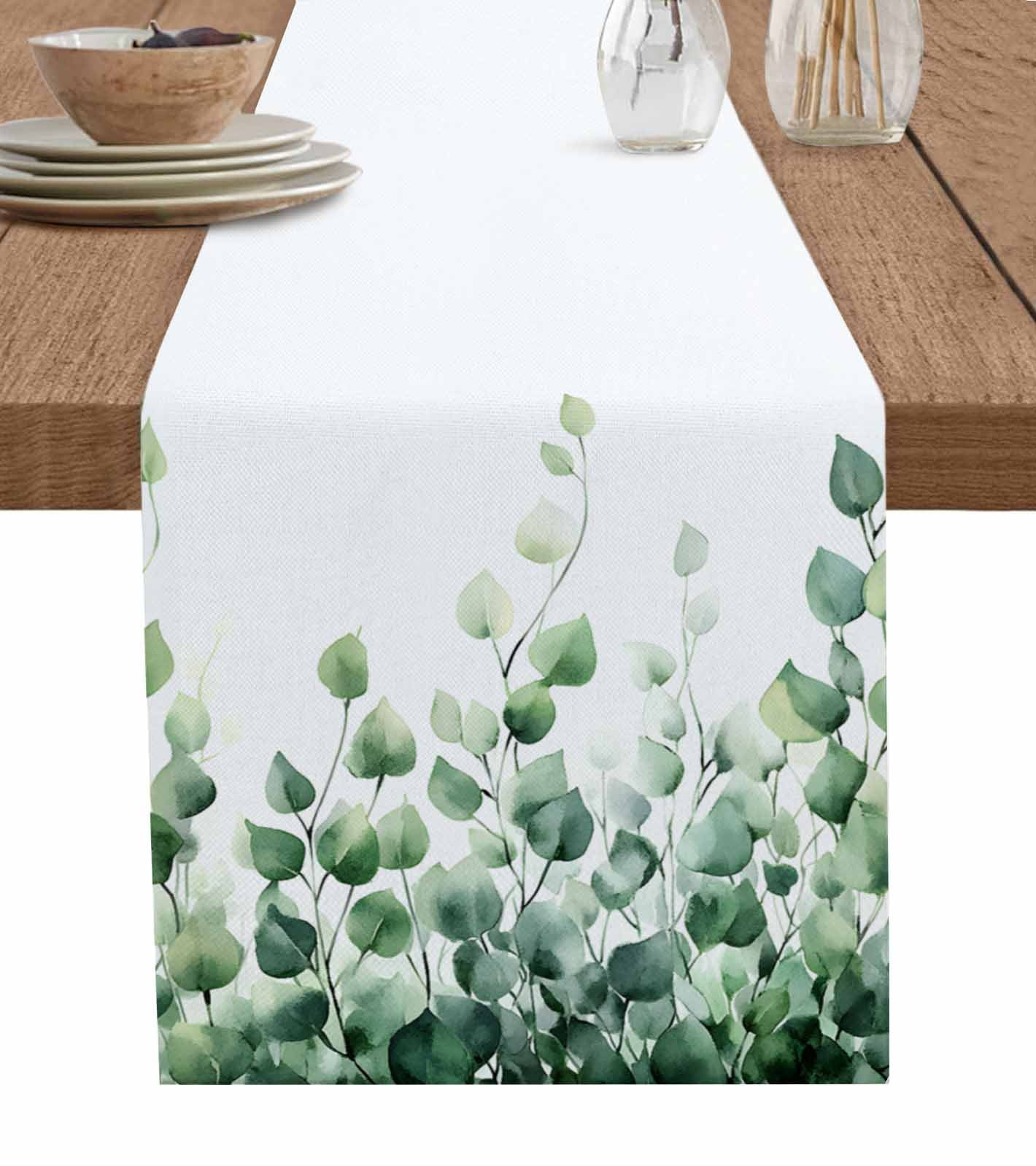 Green Eucalyptus Leaf Table Runner 72 Inches, Spring Natural Botanical ...