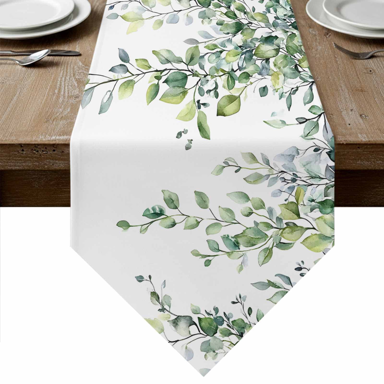 Green Eucalyptus Leaf Table Runner Linen Burlap Table Runner 60 Inches ...
