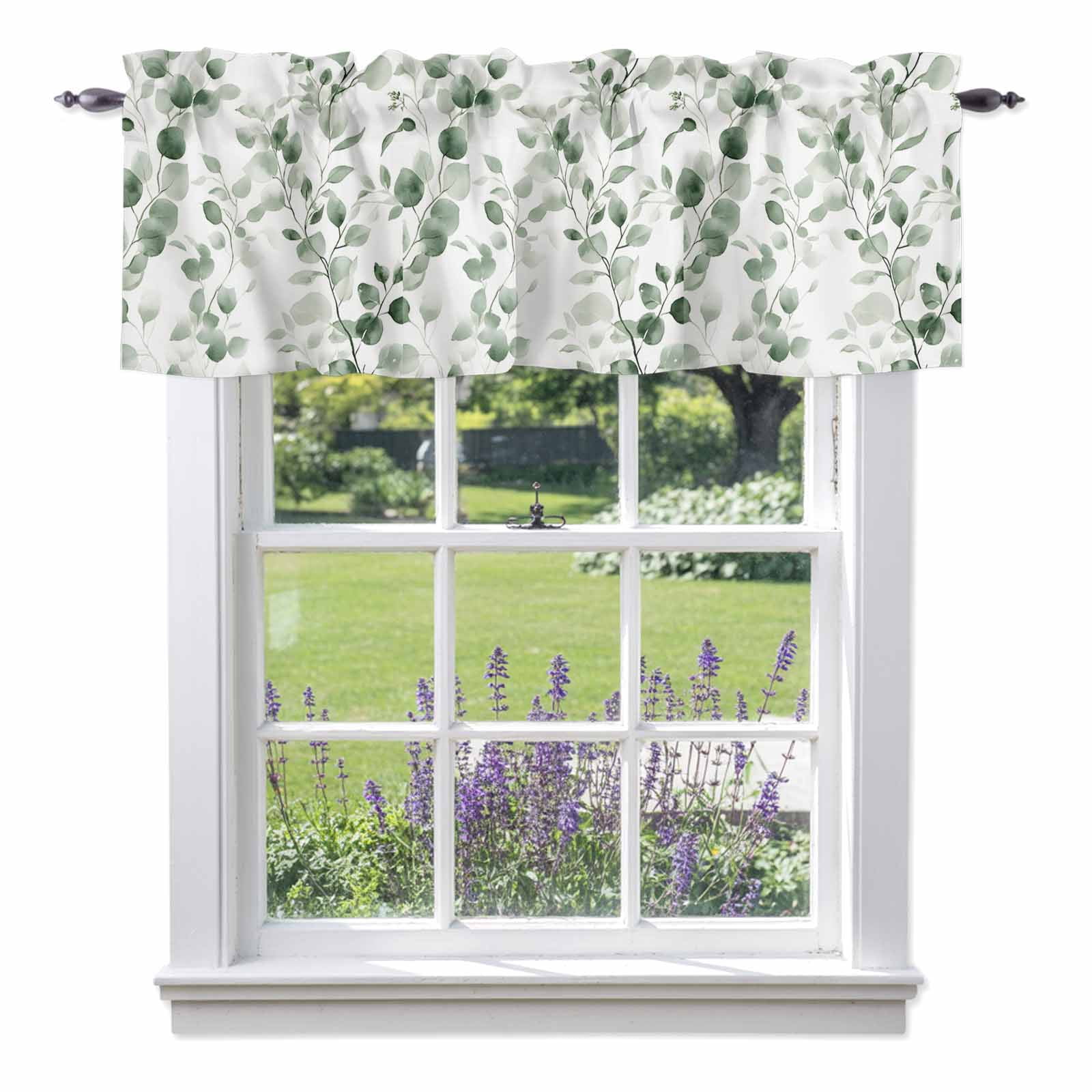 Green Eucalyptus Leaf Valances for Windows, Watercolor Farm Plant ...