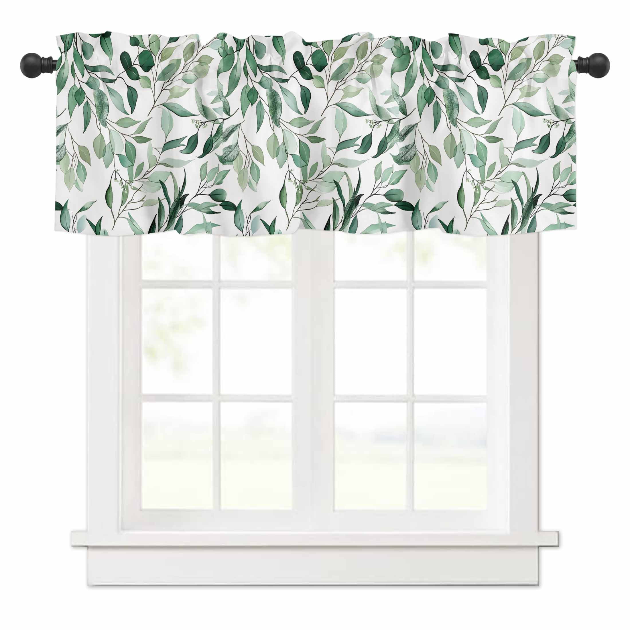 Green Eucalyptus Leaf Valances for Windows Watercolor Plant Farm Rod ...