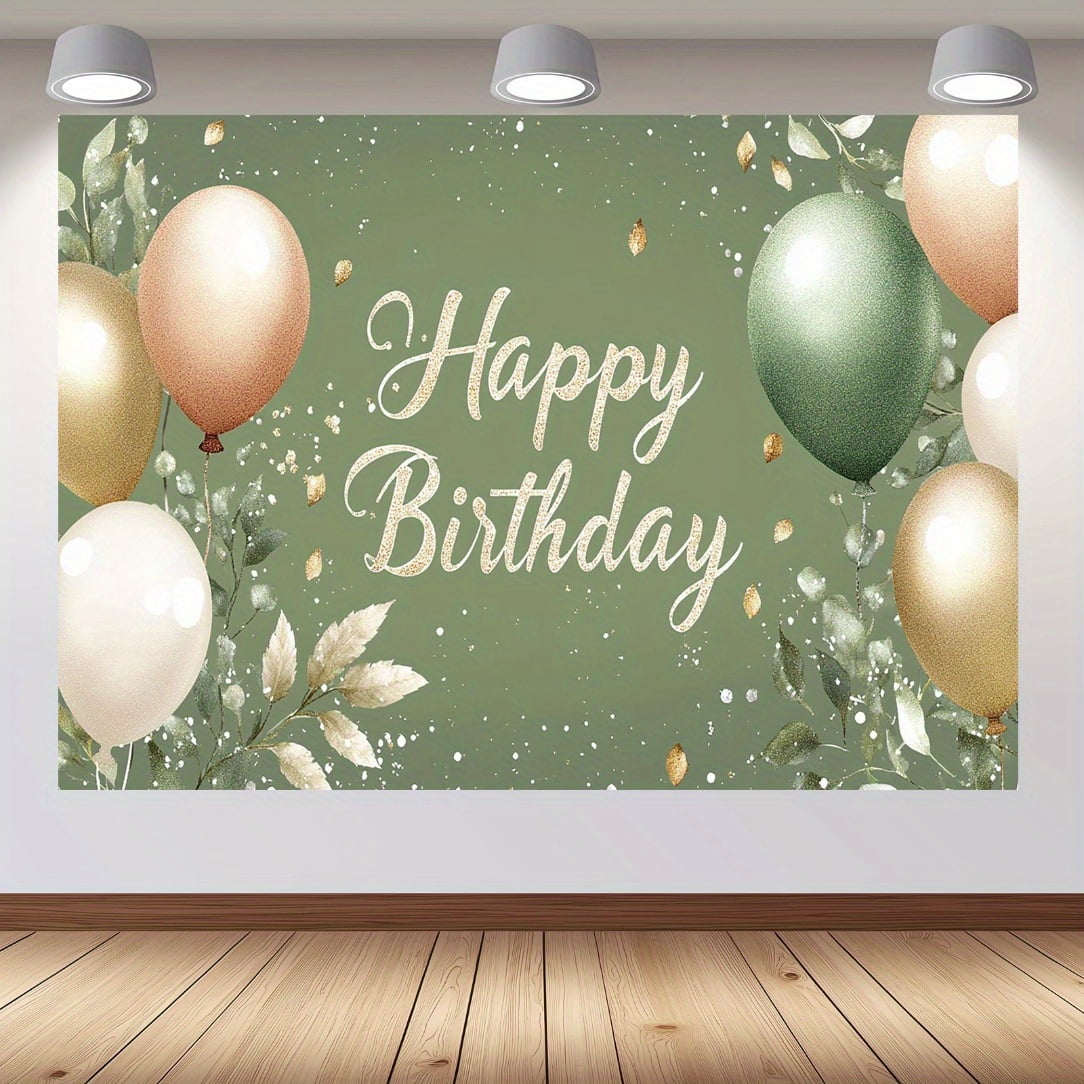 Green Eucalyptus Leaves Backdrop with Happy Birthday Script - Reusable ...