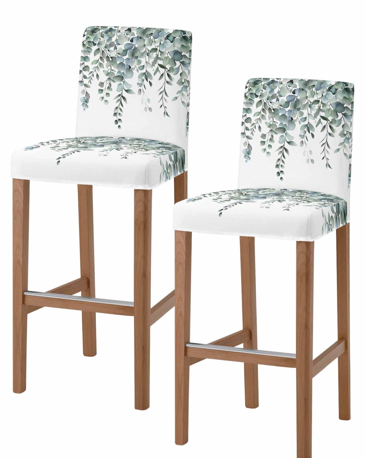 Green Eucalyptus Leaves Bar Stool Covers Set of 2, Summer Botanical ...