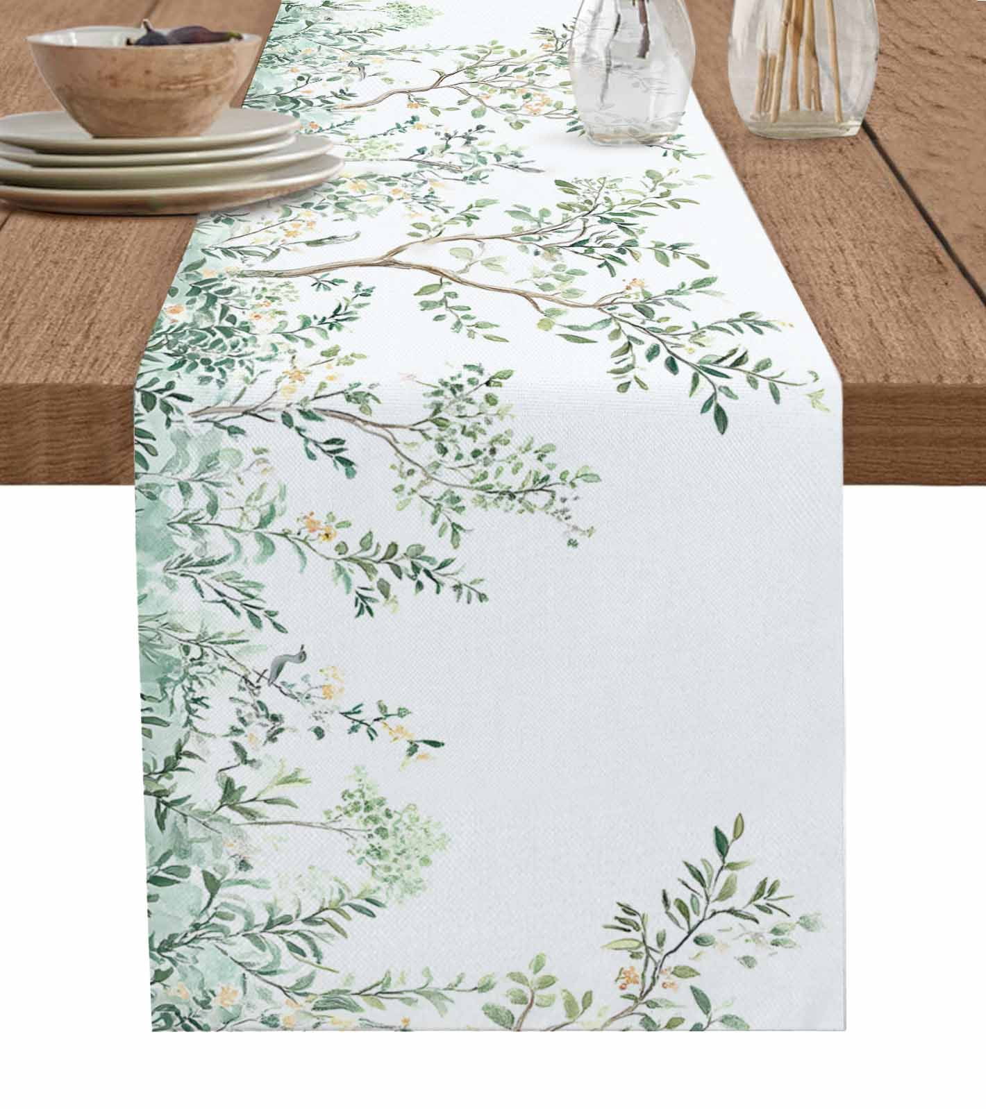 Green Eucalyptus Leaves Burlap Cotton Table Runner 13x120 Inches Long ...