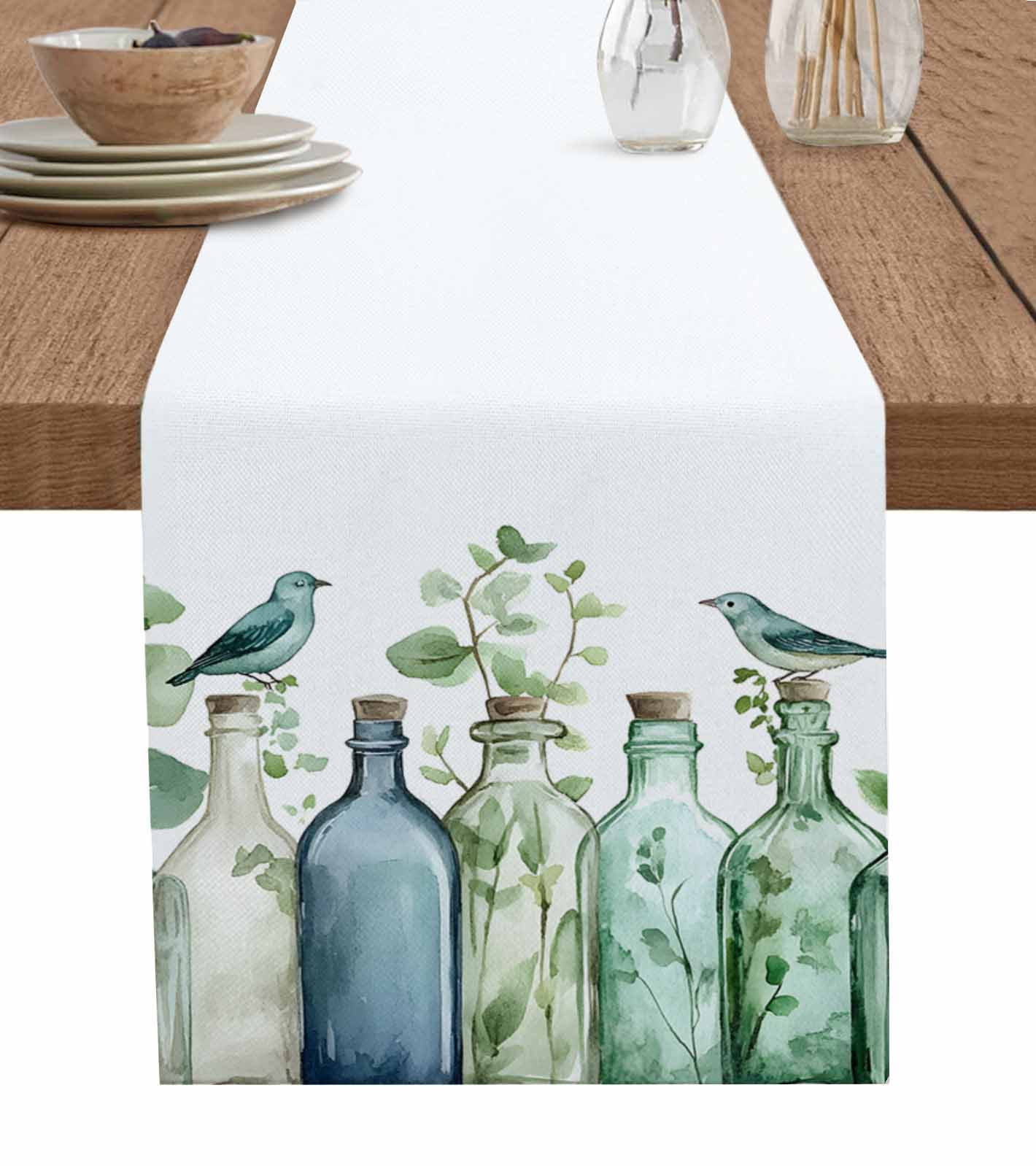 Green Eucalyptus Leaves Burlap Cotton Table Runner 16x72 Inches Long ...