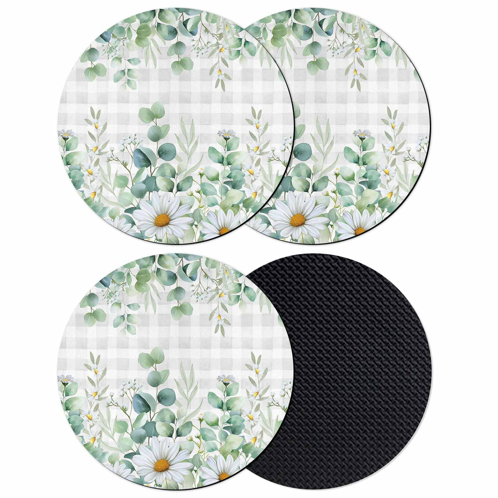 Green Eucalyptus Leaves Coasters Set of 4, Absorbent Coasters for ...