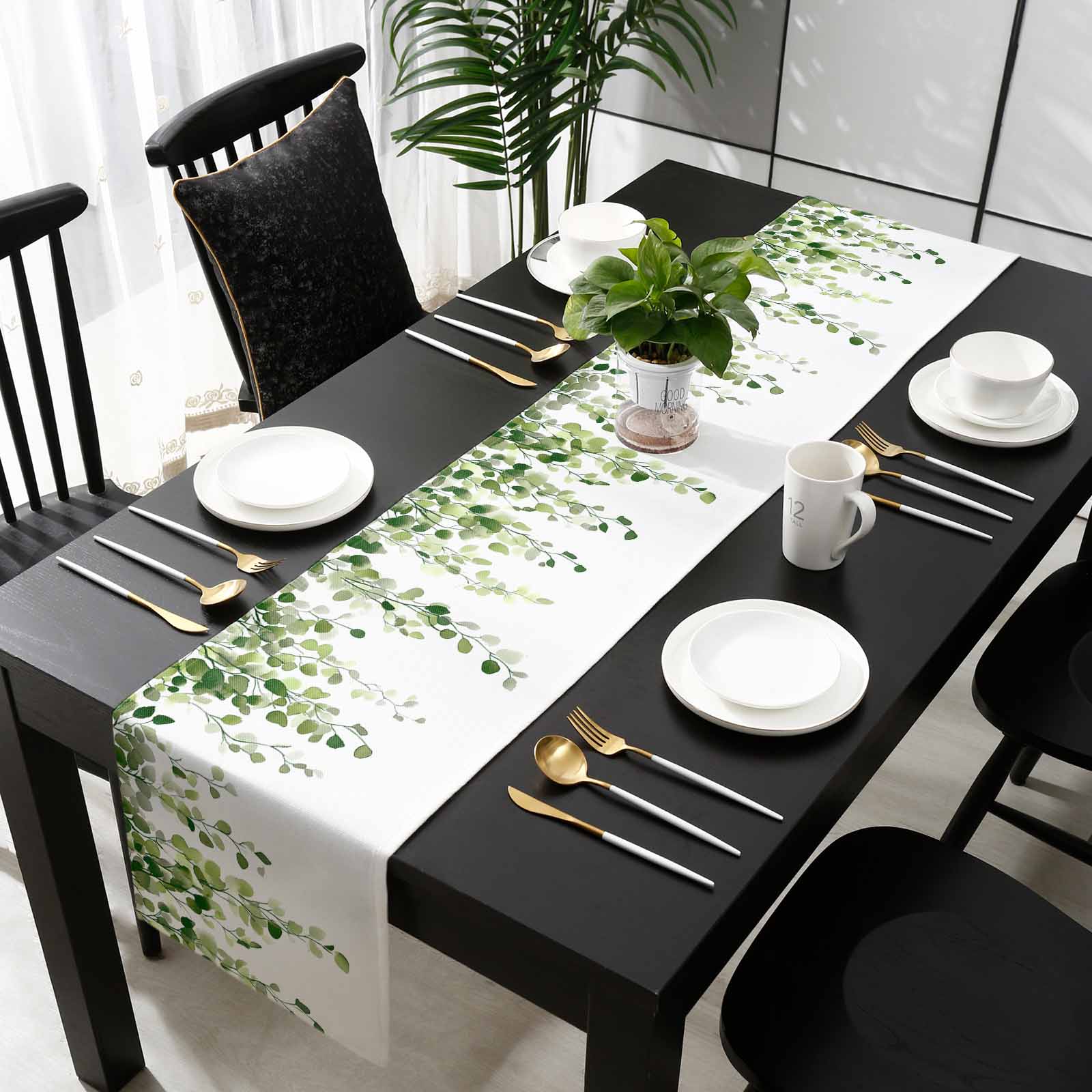 Green Eucalyptus Leaves Cotton Linen Small Table Runner 13 x 60 inch ...