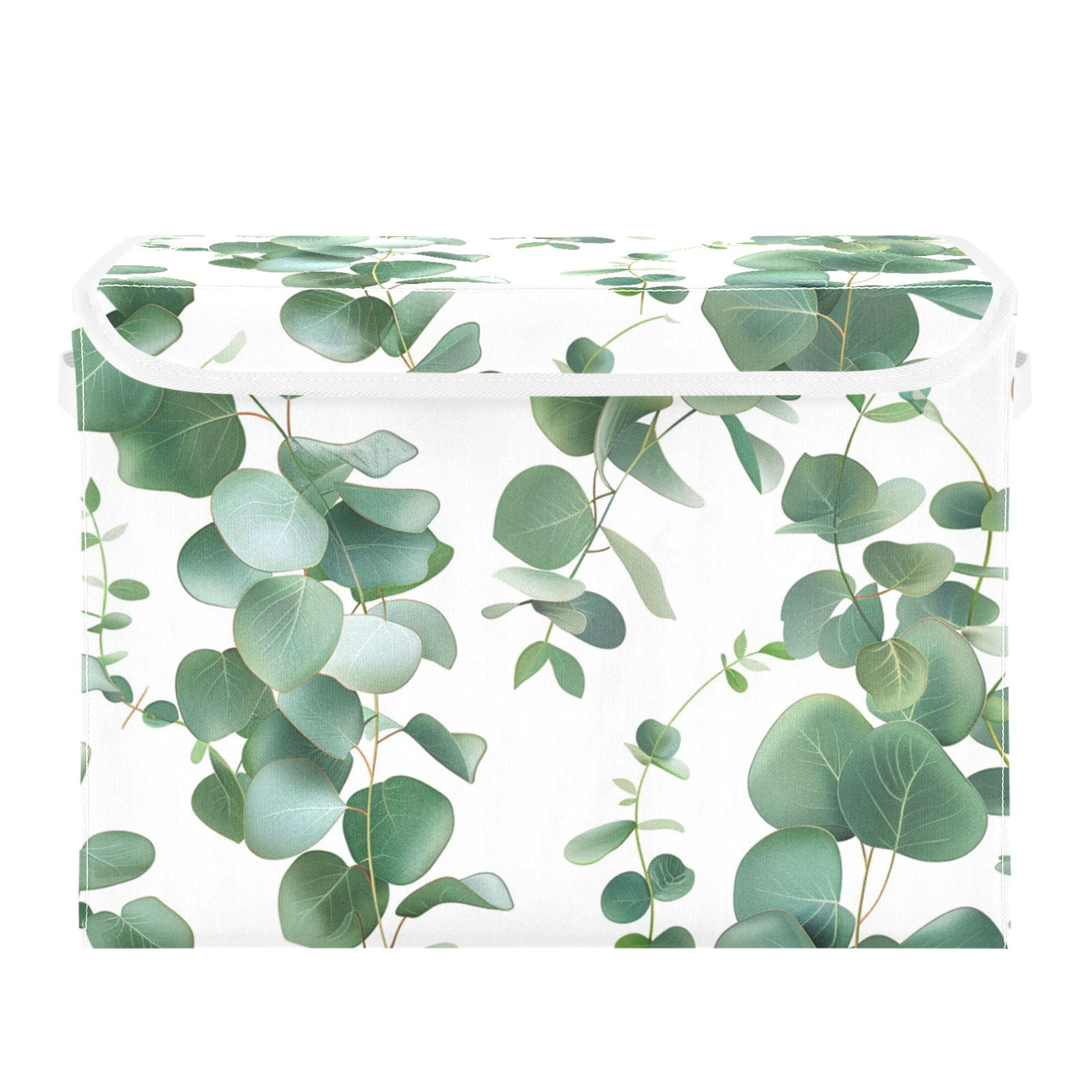 Green Eucalyptus Leaves Hand Painted Foldable Storage Bin with Lid and ...