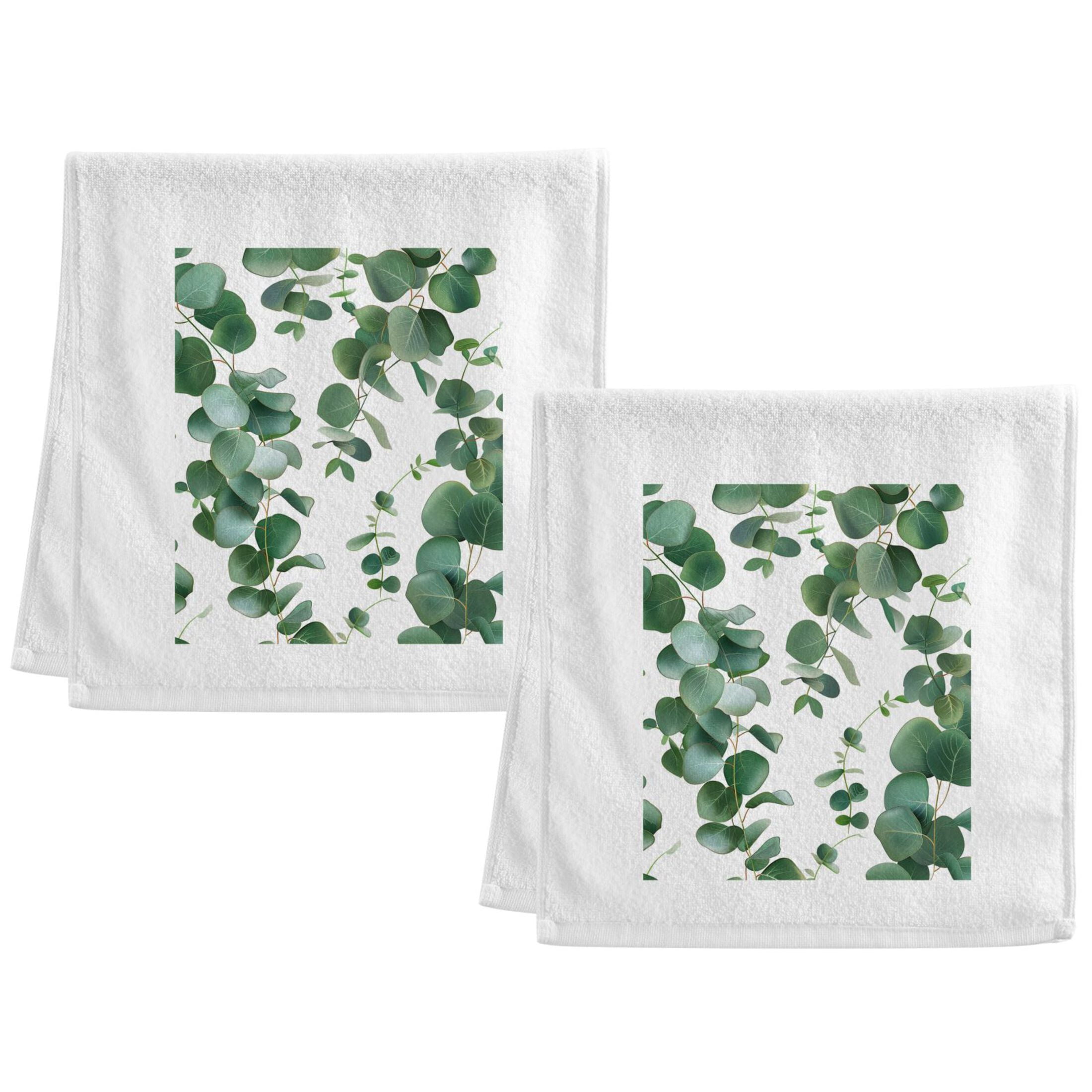 Green Eucalyptus Leaves Hand Painted Pure Cotton Towels Bath Towel ...
