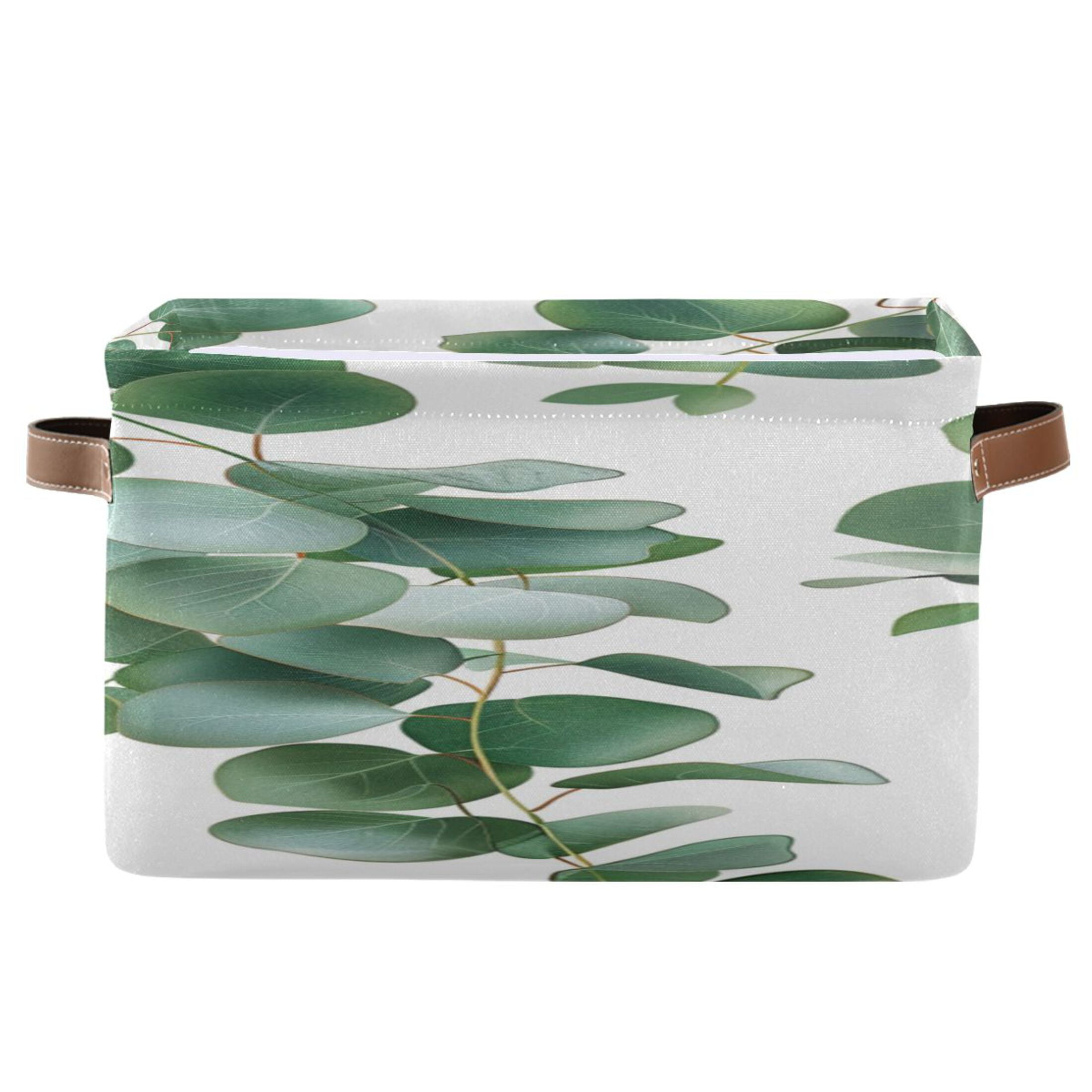 Green Eucalyptus Leaves Hand Painted Square Storage Bins with Handles ...