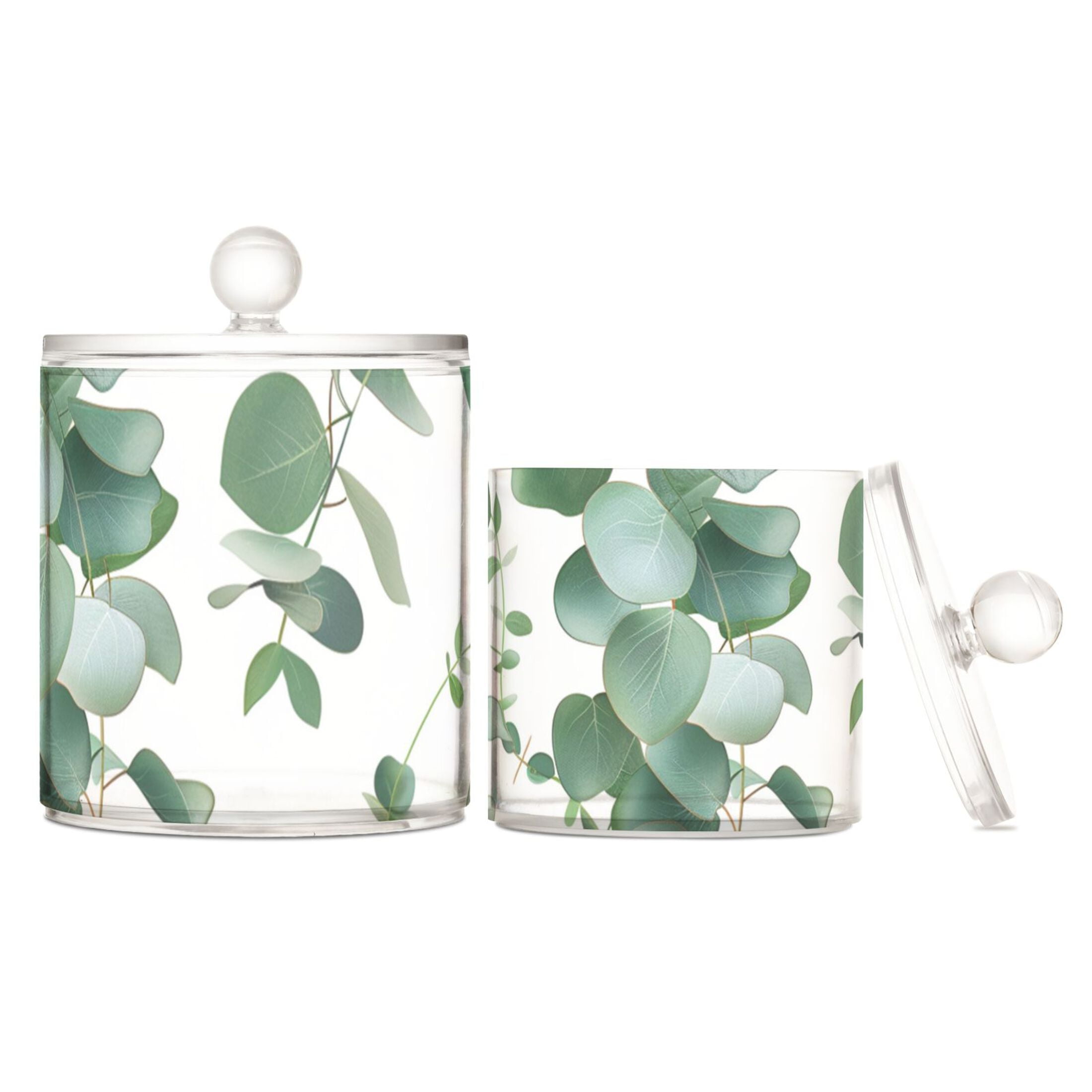 Green Eucalyptus Leaves Hand Painted Translucent Plastic Cans Storage ...