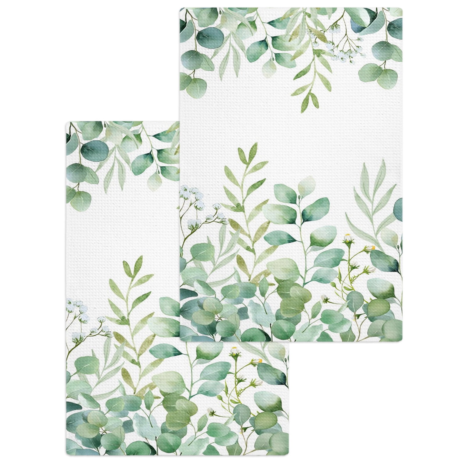 Green Eucalyptus Leaves Kitchen Dish Towels for Drying Dishes Set of 2 ...