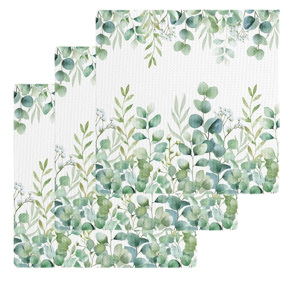 Green Eucalyptus Leaves Kitchen Dish Towels for Drying Dishes Set of 3 ...