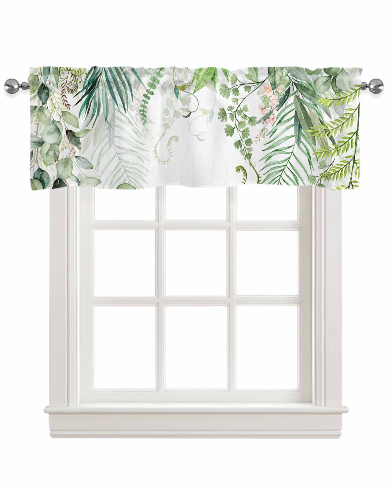 Green Eucalyptus Leaves Linen Curtain Valance for Bedroom/Bathroom ...