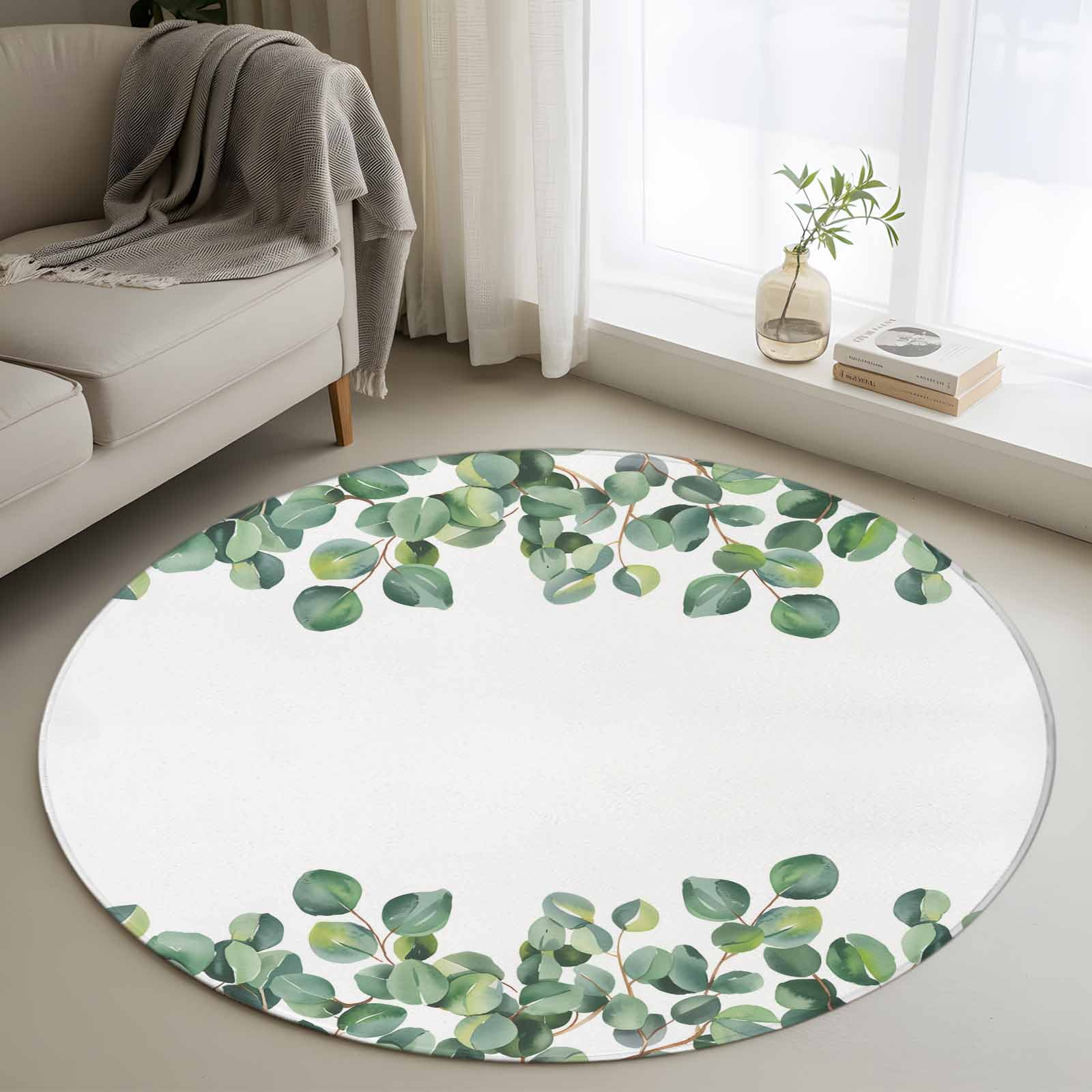 Green Eucalyptus Leaves Round Rug 3.3ft Washable Circle Entryway Rugs ...