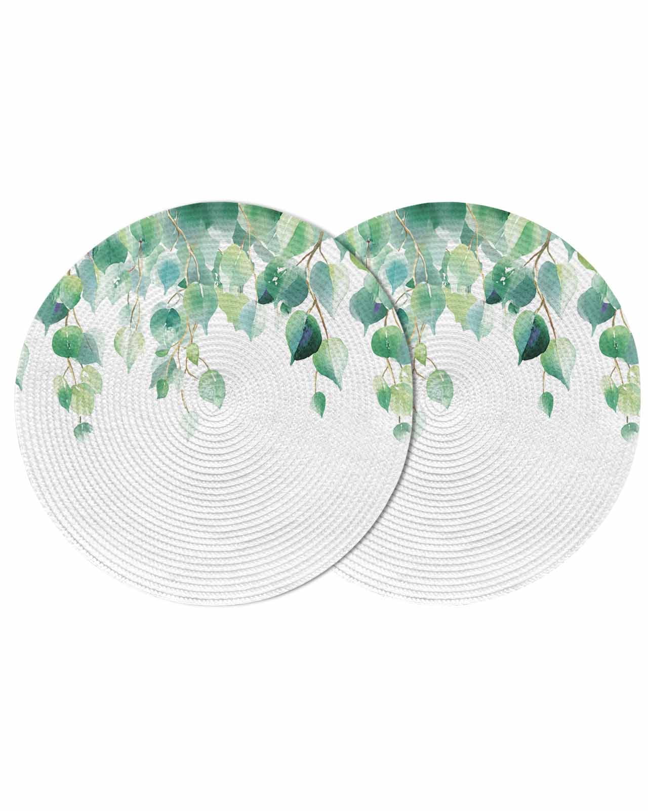 Green Eucalyptus Leaves Round Table Placemats set of 2, Watercolor ...