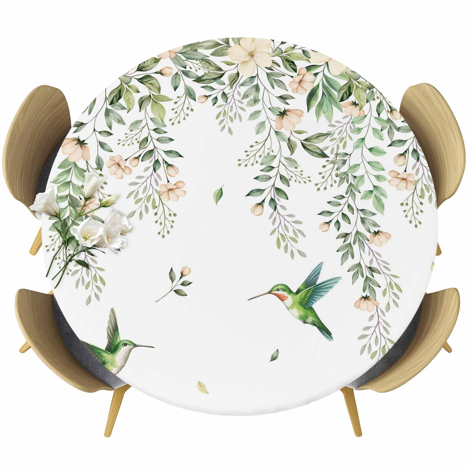 Green Eucalyptus Leaves Round Tablecloth, Fitted Table Cover with ...