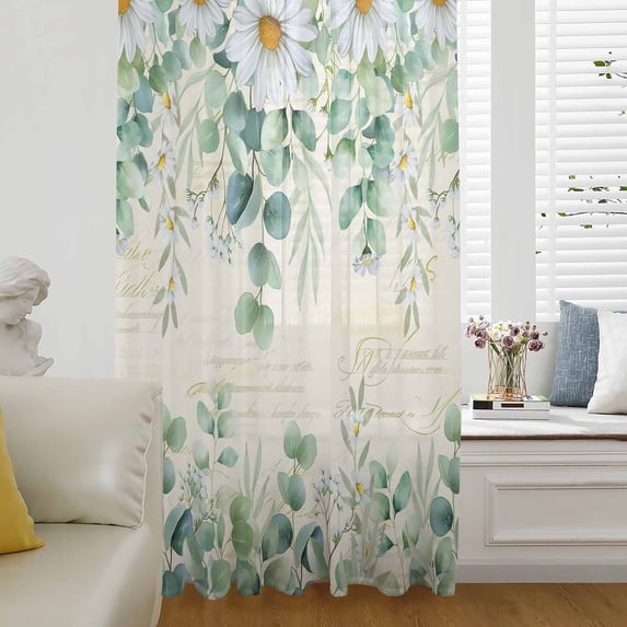 Green Eucalyptus Leaves Semi Sheer Curtains Drapes for Living Room ...