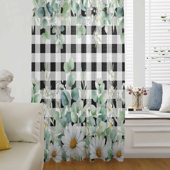 Green Eucalyptus Leaves Semi Sheer Curtains Drapes for Living Room ...