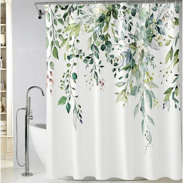 Green Eucalyptus Leaves Shower Curtain, Watercolor Plant Floral ...