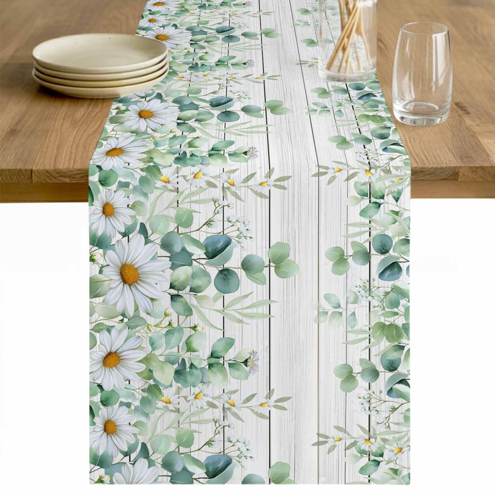 Green Eucalyptus Leaves Table Runner - 48 Inch Long Daisy Summer ...