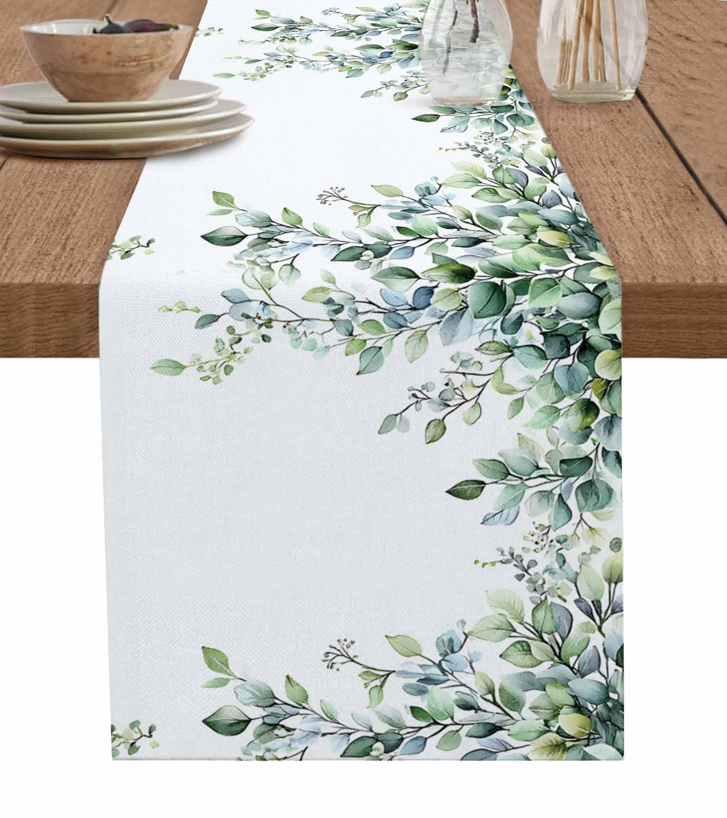 Green Eucalyptus Leaves Table Runner 70 Inches, Summer Botanical Vines ...