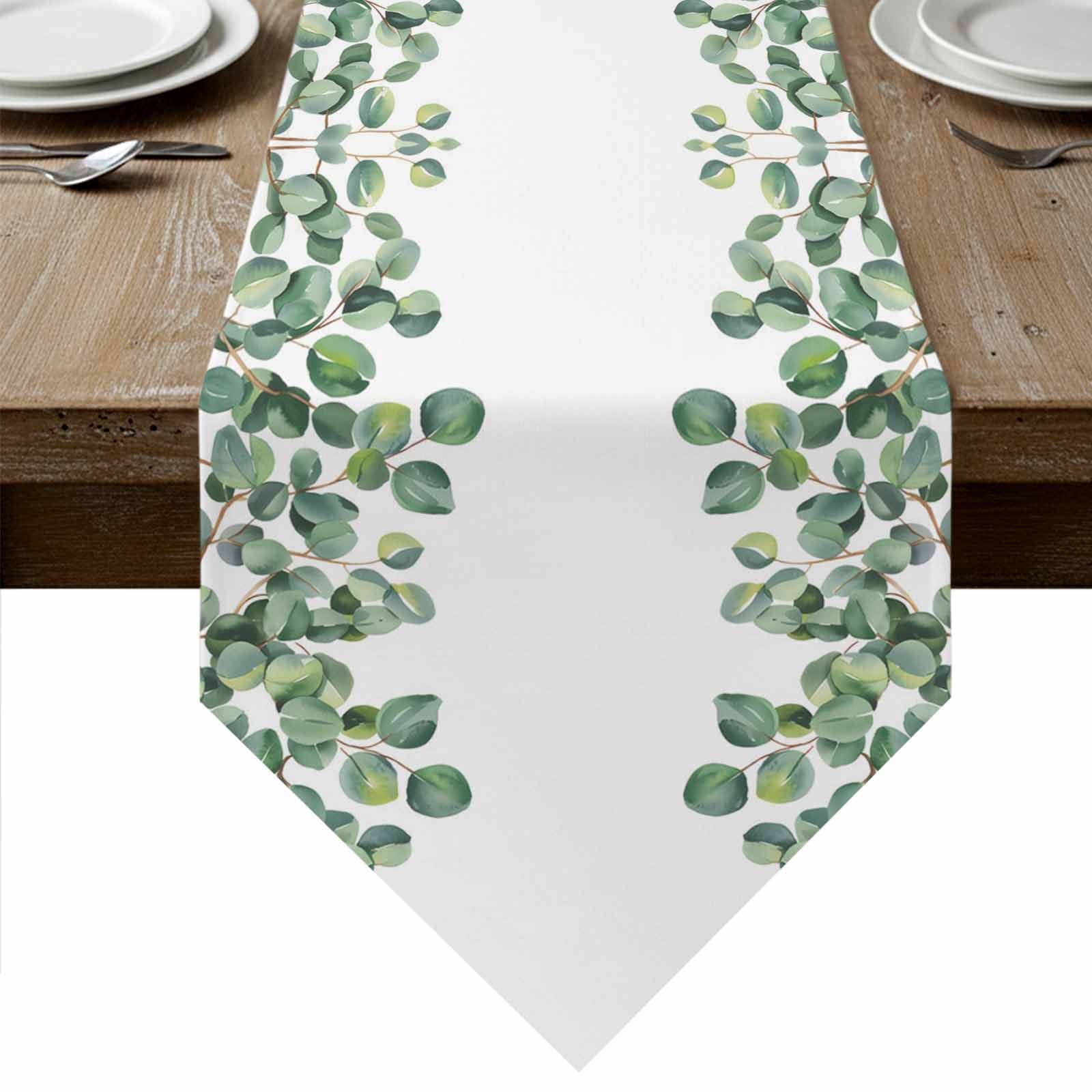Green Eucalyptus Leaves Table Runner Linen Burlap Table Runner 60 ...